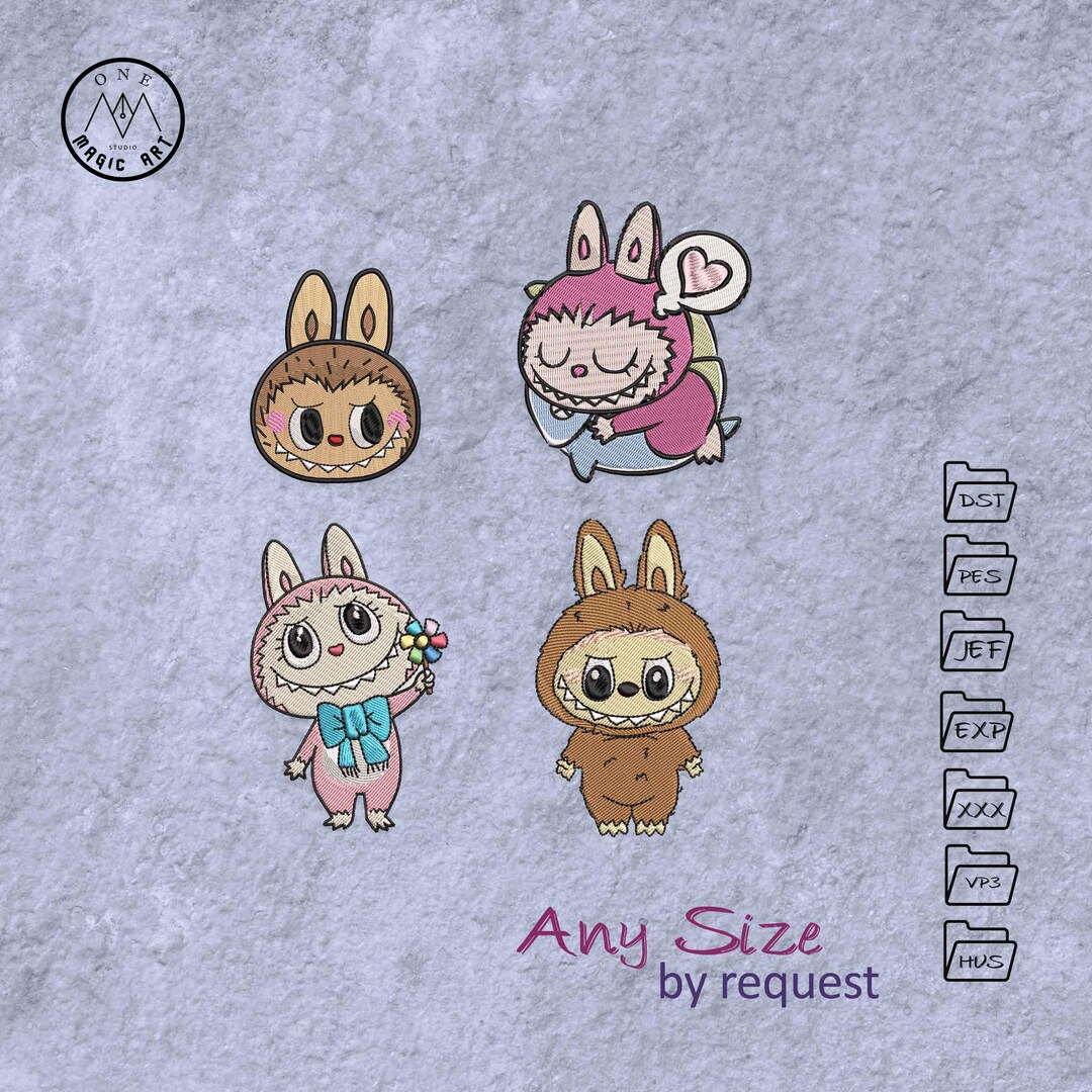 4 Labubu Macaron Monster Machine Embroidery Pattern Individual ...