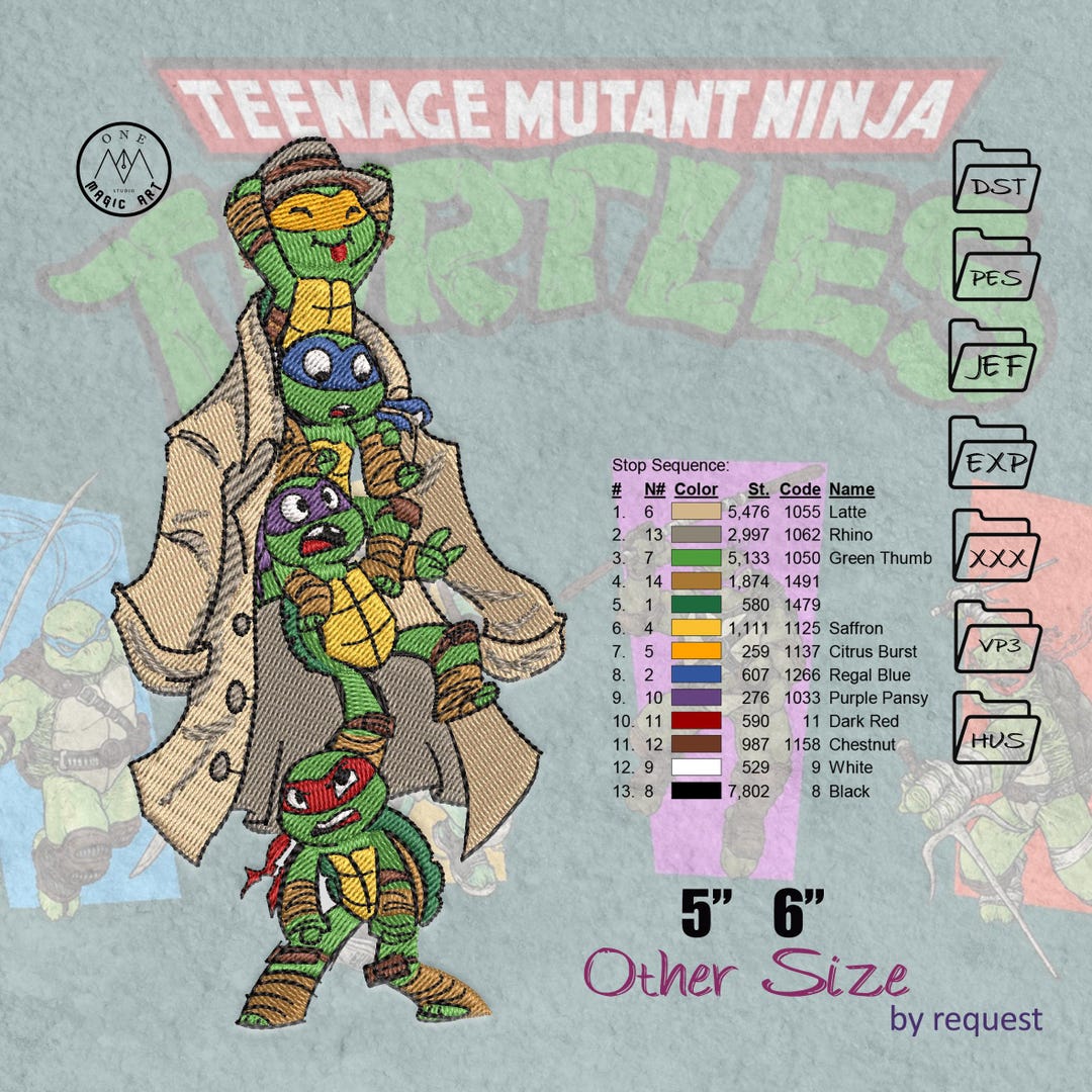 Cute Funny Ninja Turtles Machine Embroidery Digital Design Anime ...