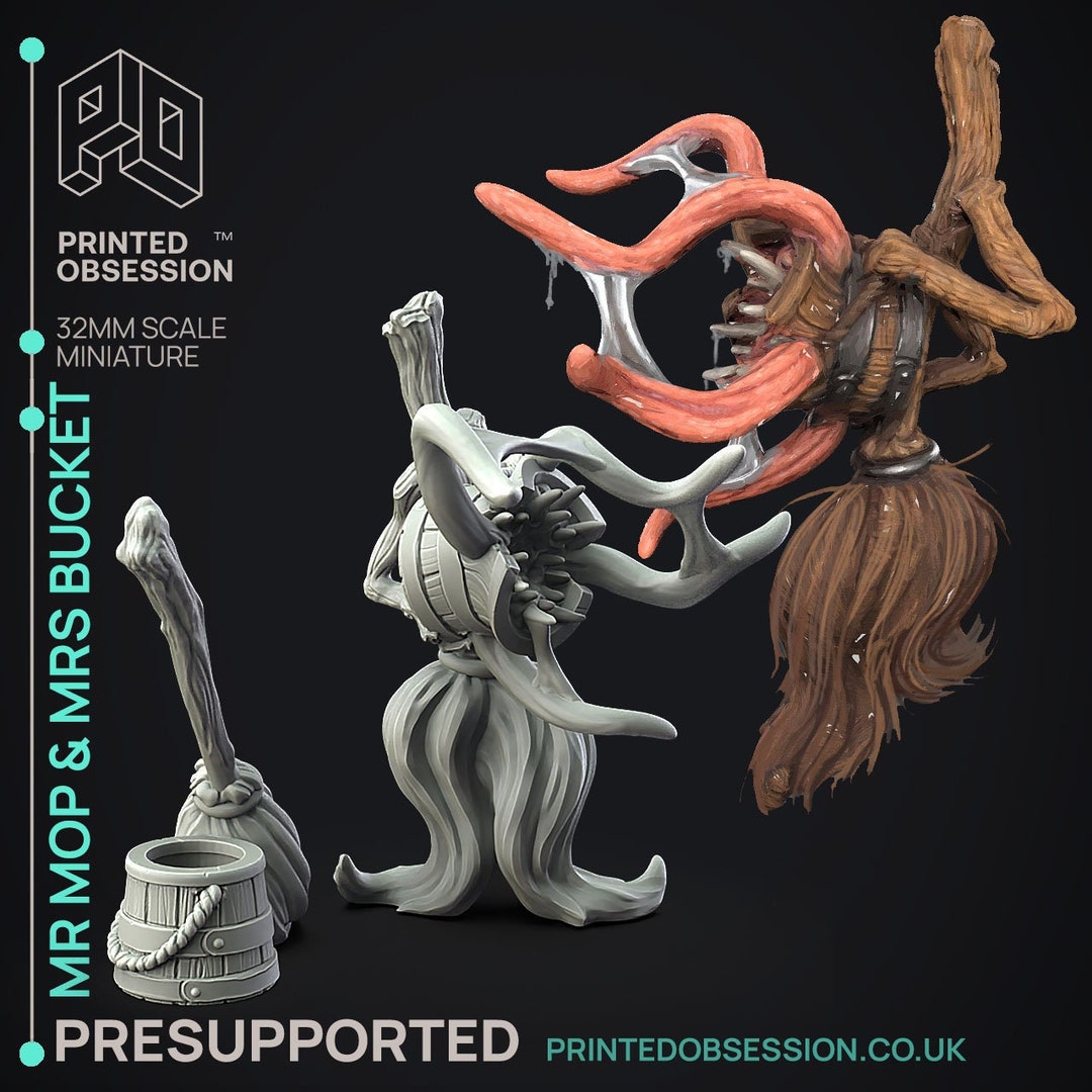 Mr Mop and Mrs Bucket Mimic Monster Dungeon Cleaner 32mm Scale Printed ...