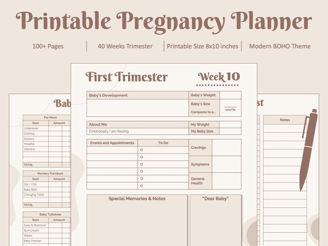 Printable Pregnancy Planner, Pregnancy Journal | Including Birth Plan ...