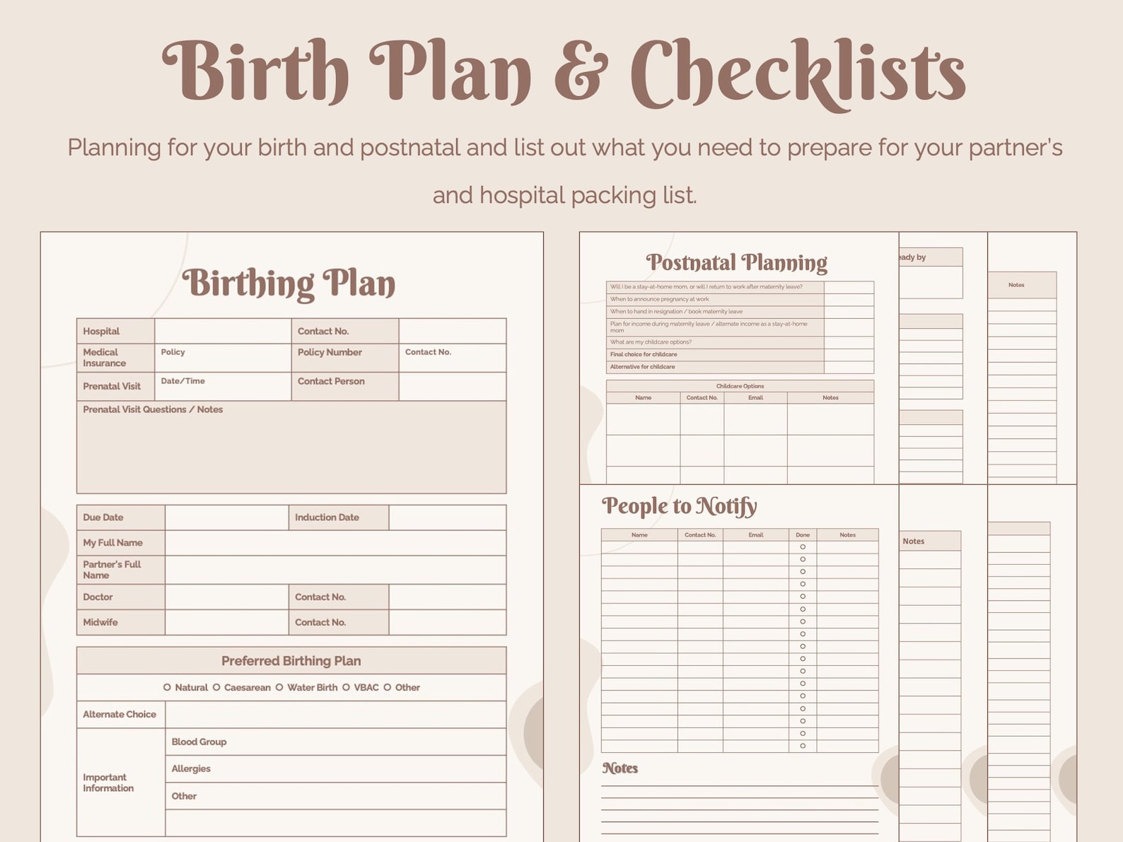 Printable Pregnancy Planner, Pregnancy Journal | Including Birth Plan ...