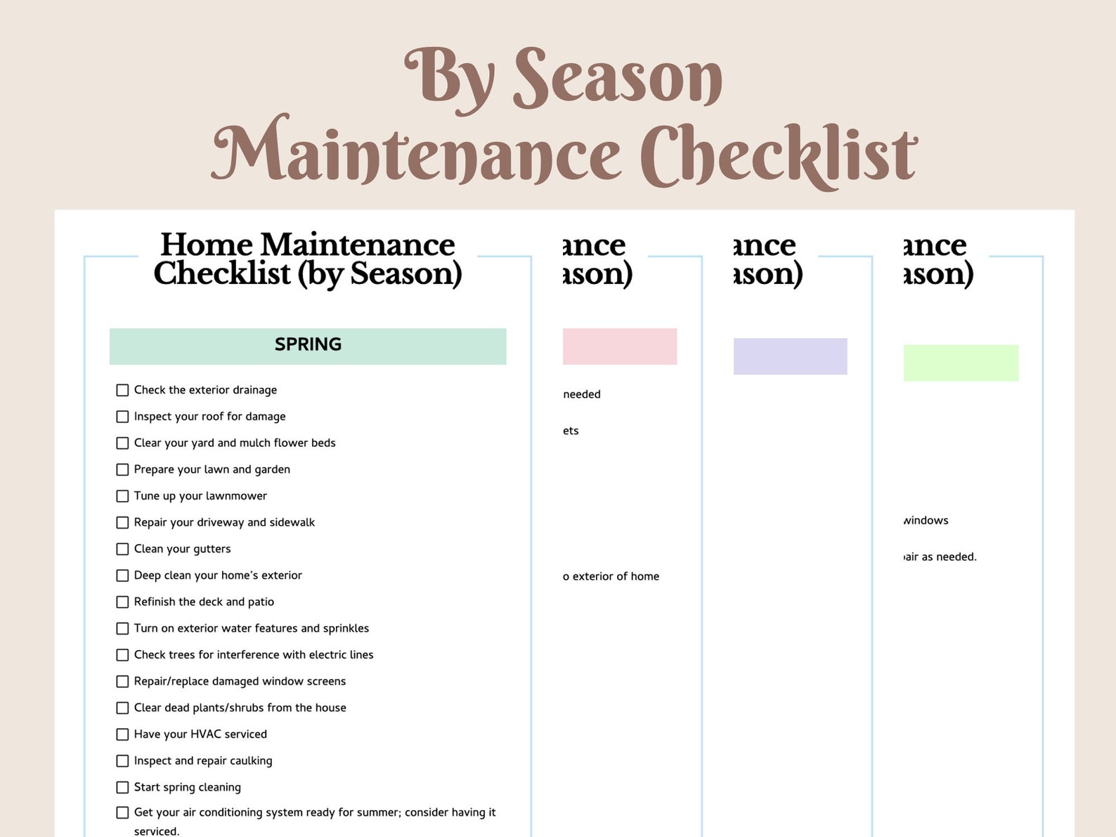 Editable Printable Home Maintenance Checklist / Schedule - Deep ...