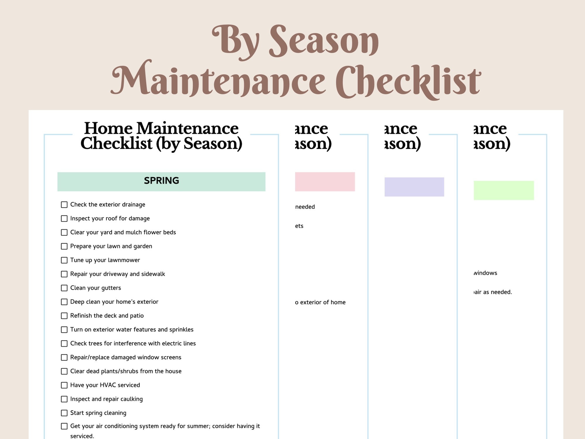 Editable Printable Home Maintenance Checklist / Schedule - Deep ...