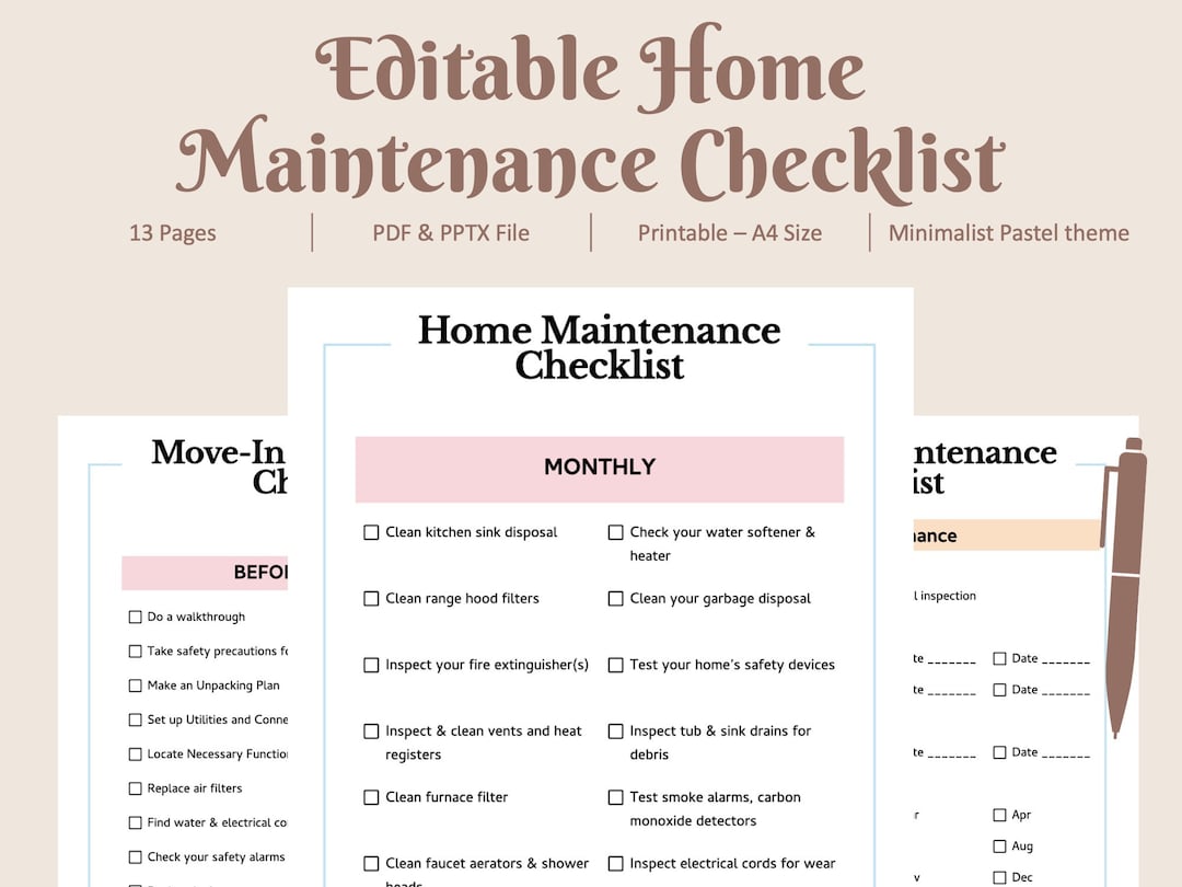 Editable Printable Home Maintenance Checklist / Schedule - Deep ...