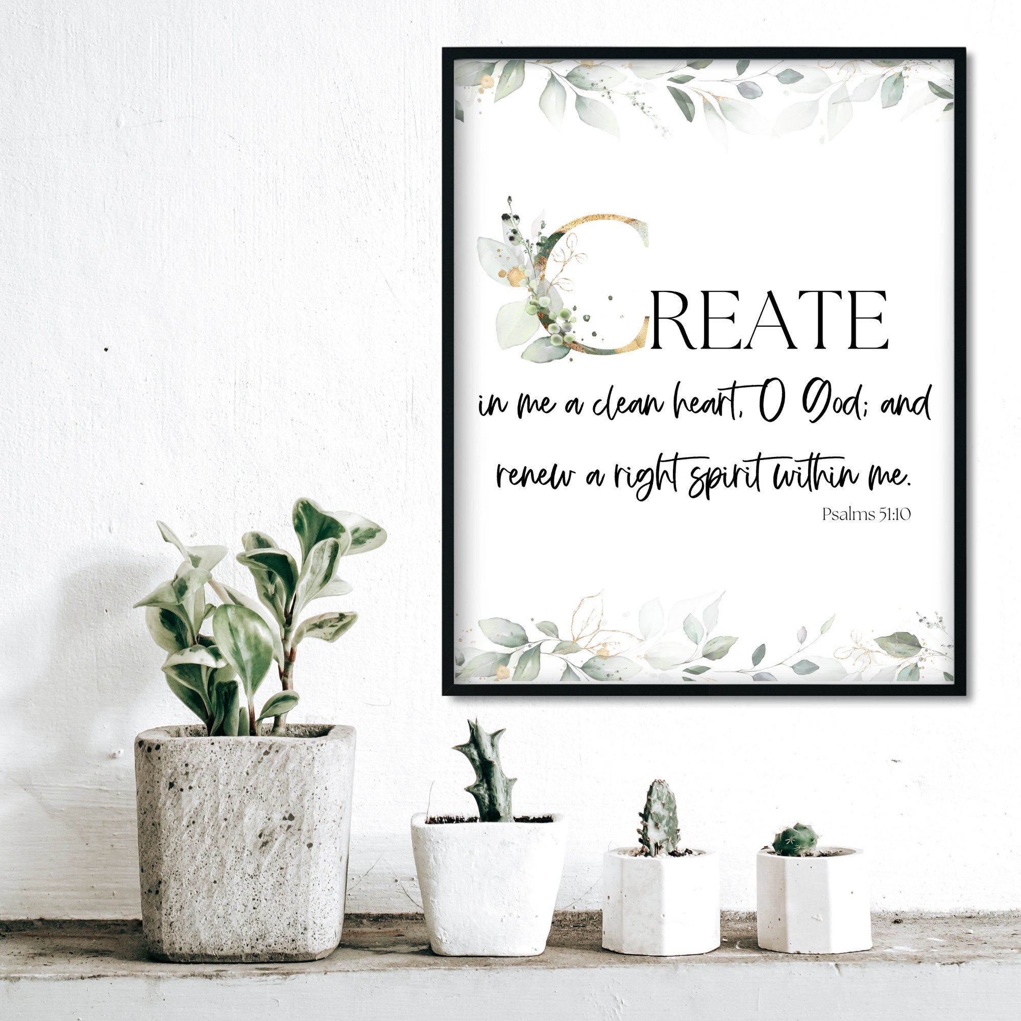 Psalms 51:10 Bible Verse Wall Art | Scripture Wall Art | Bible Quote ...