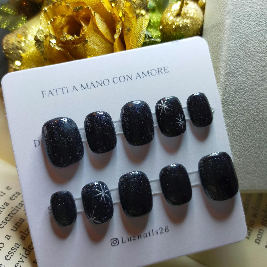 Black Galaxy Fake Nails | Hand Painted Design for Any Occasion | Size S ...