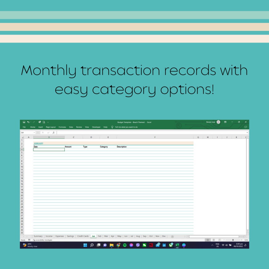 Yearly Budget Template Beach Color Palette - Etsy