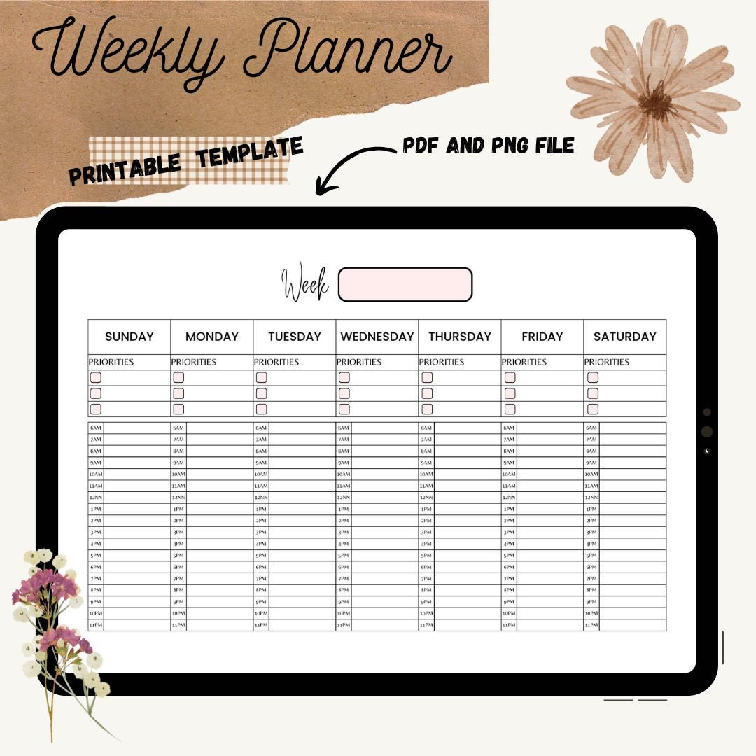 WEEKLY PLANNER PRINTABLE landscape - Etsy