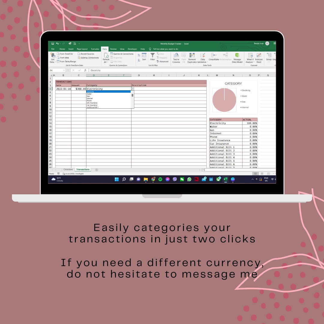 Monthly Budget Tracker Template Microsoft Excel - Etsy