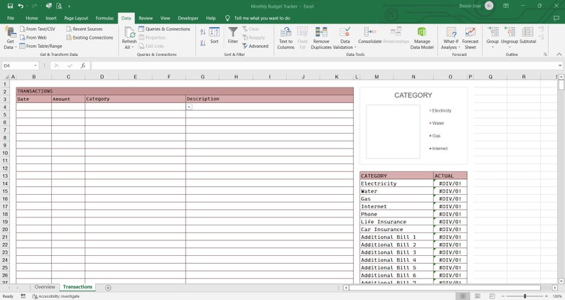 Monthly Budget Tracker Template Microsoft Excel - Etsy