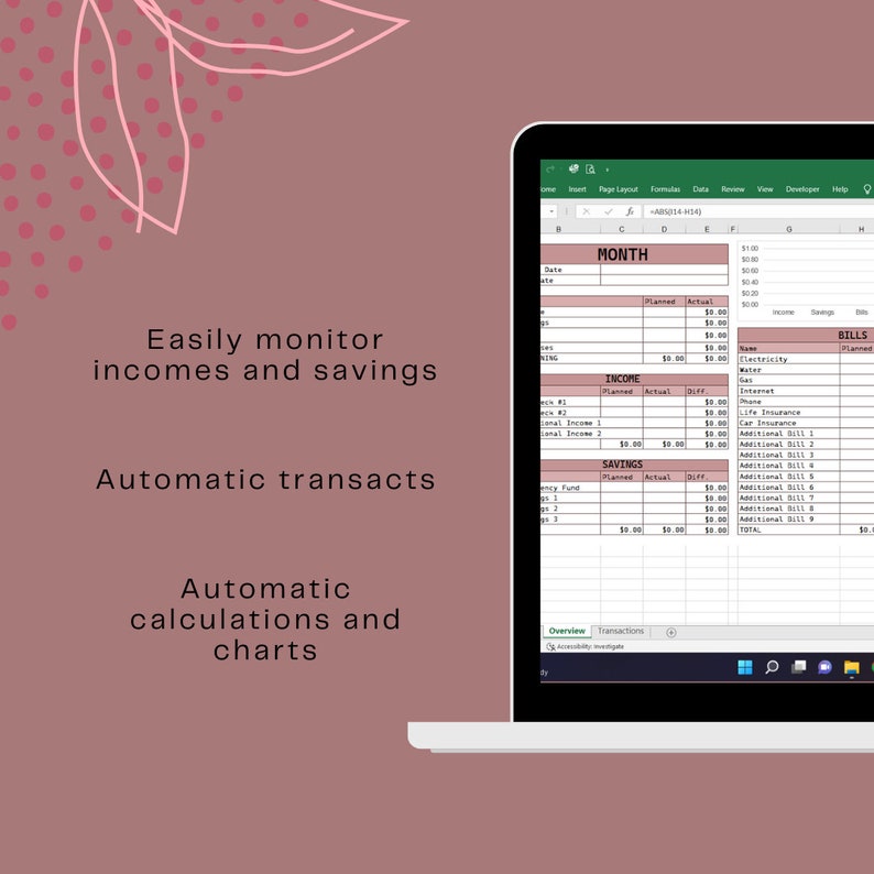Monthly Budget Tracker Template Microsoft Excel - Etsy