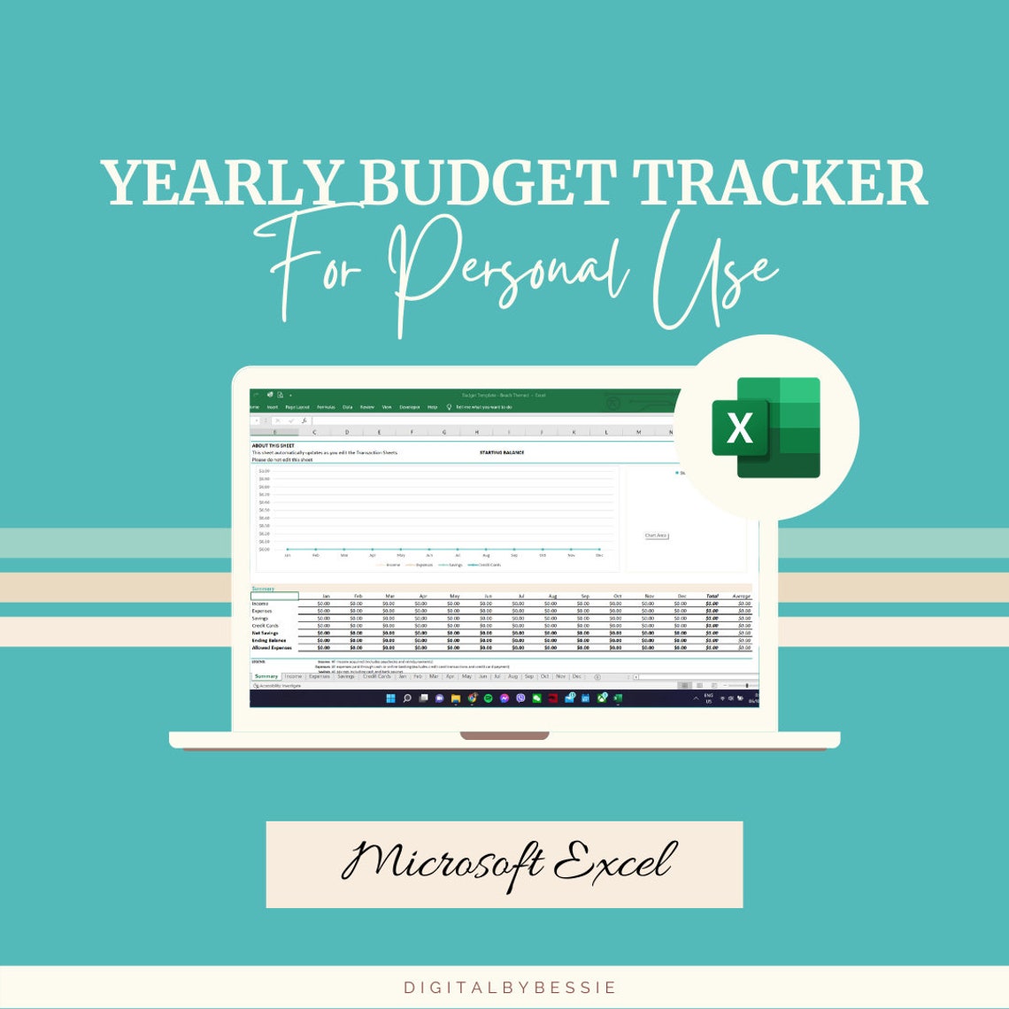 Yearly Budget Template - Beach Color Palette - Etsy
