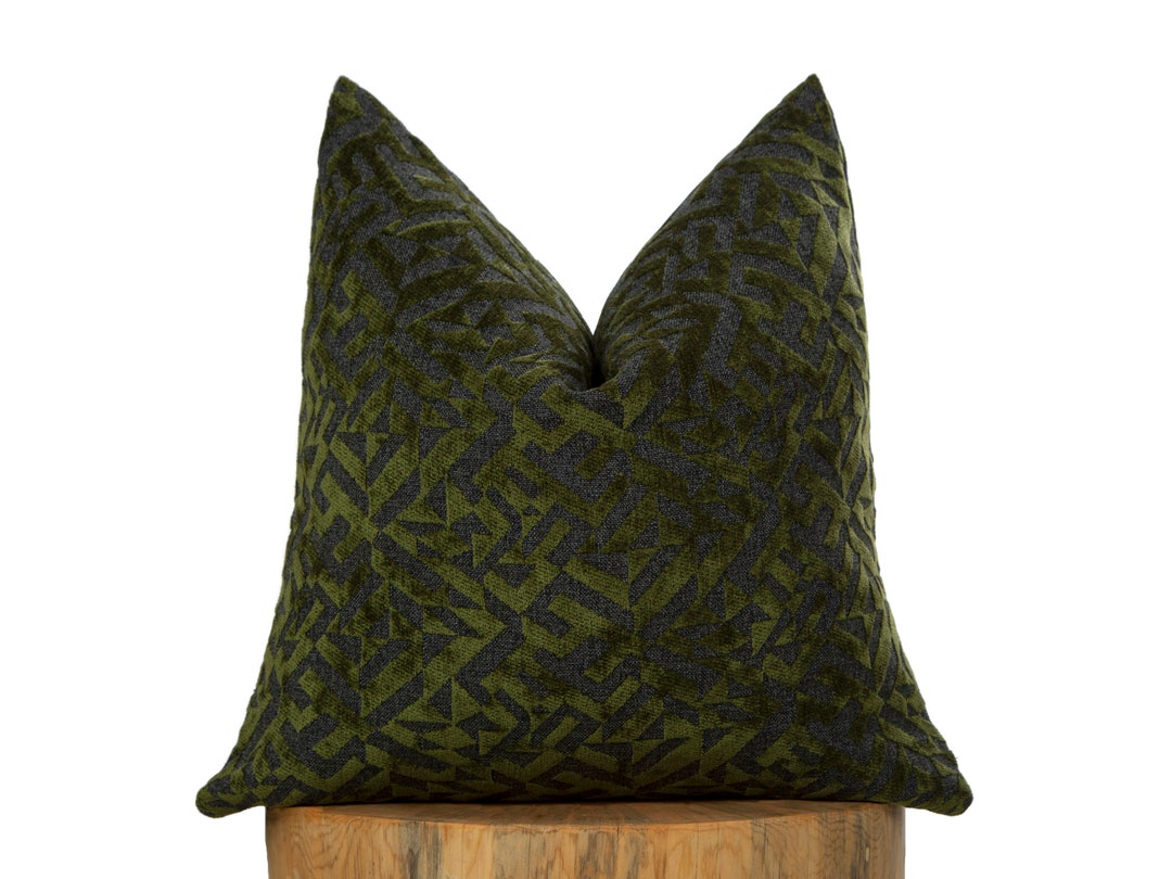 Green Cut Pillow Cover, Heavy Cut Velvet Throw Pillow, Green Jacquard ...