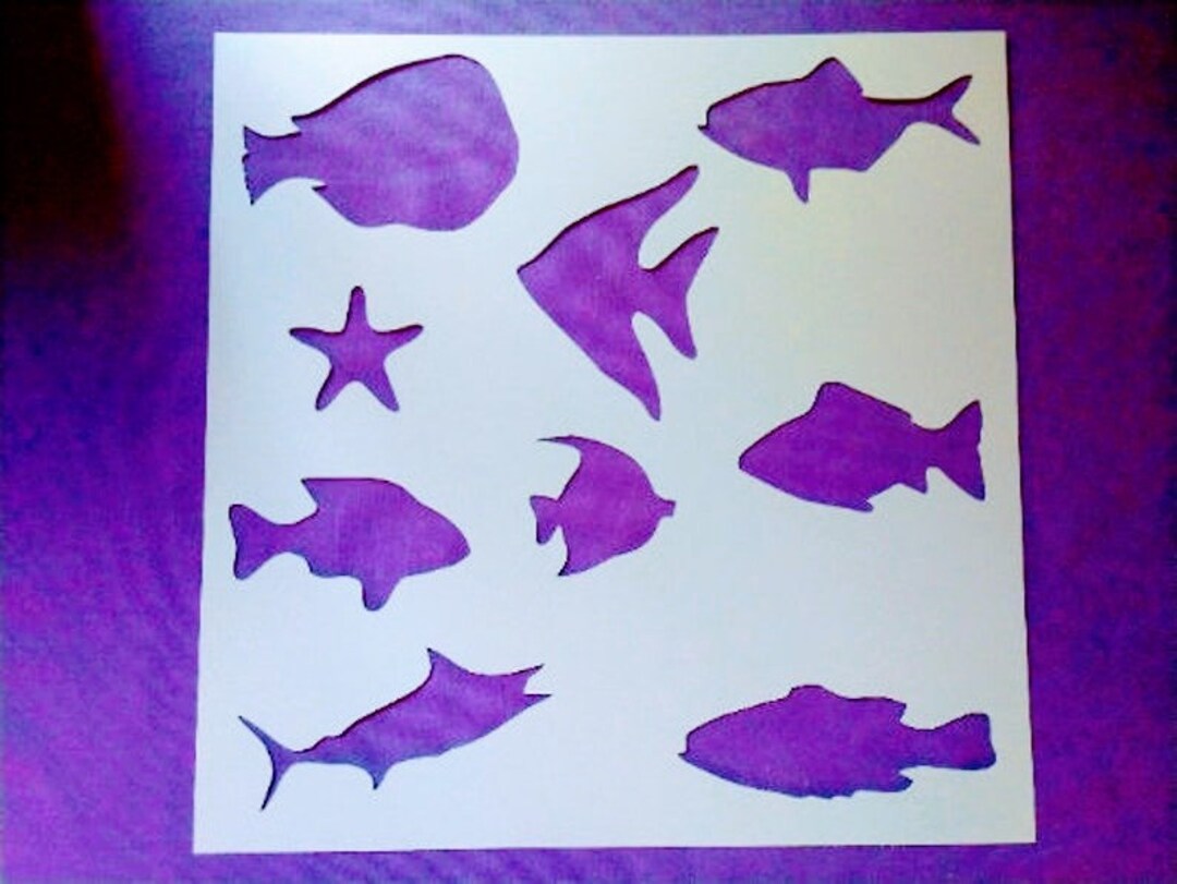 Fish Silhouettes Stencil Set, on White Poster Board, Painting, Crafts ...