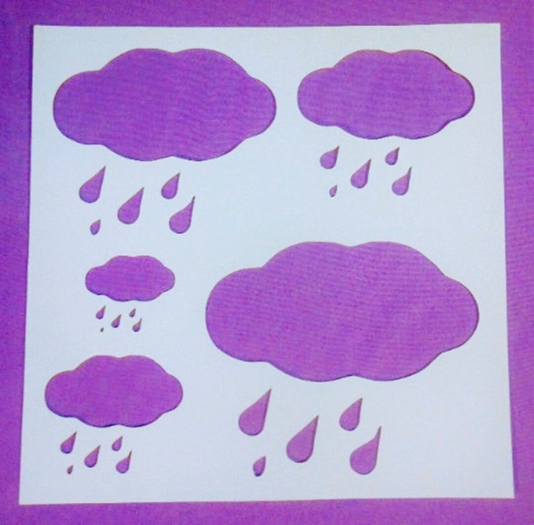 Clouds and Rain Stencil Set, On White Poster Board, Painting, Crafts ...