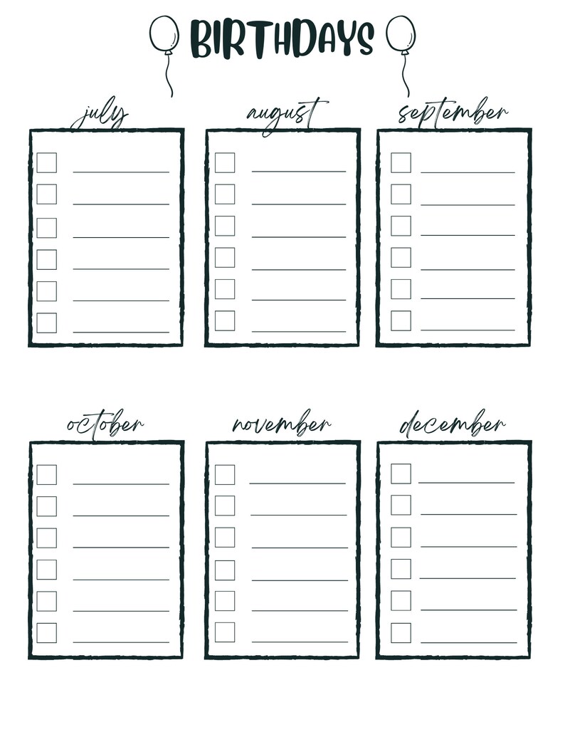 Printable Birthday Tracker, Birthday Planner, Birthday List, Birthday ...