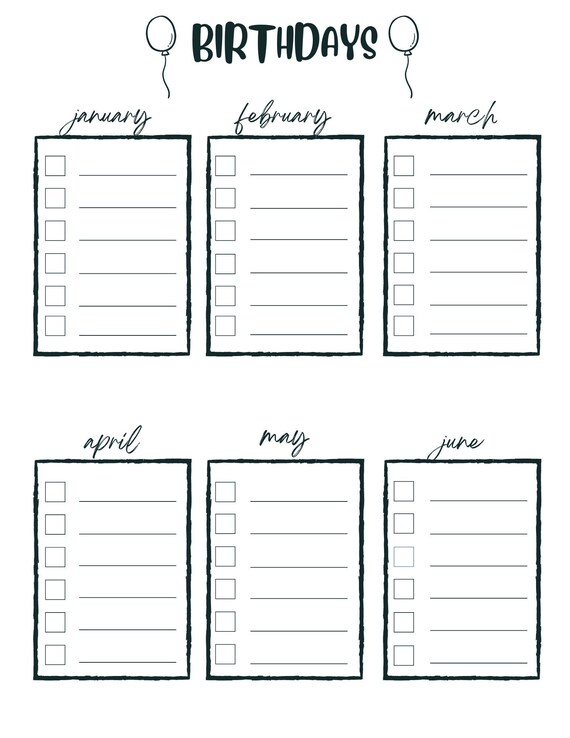 Printable Birthday Tracker Birthday Planner Birthday List - Etsy