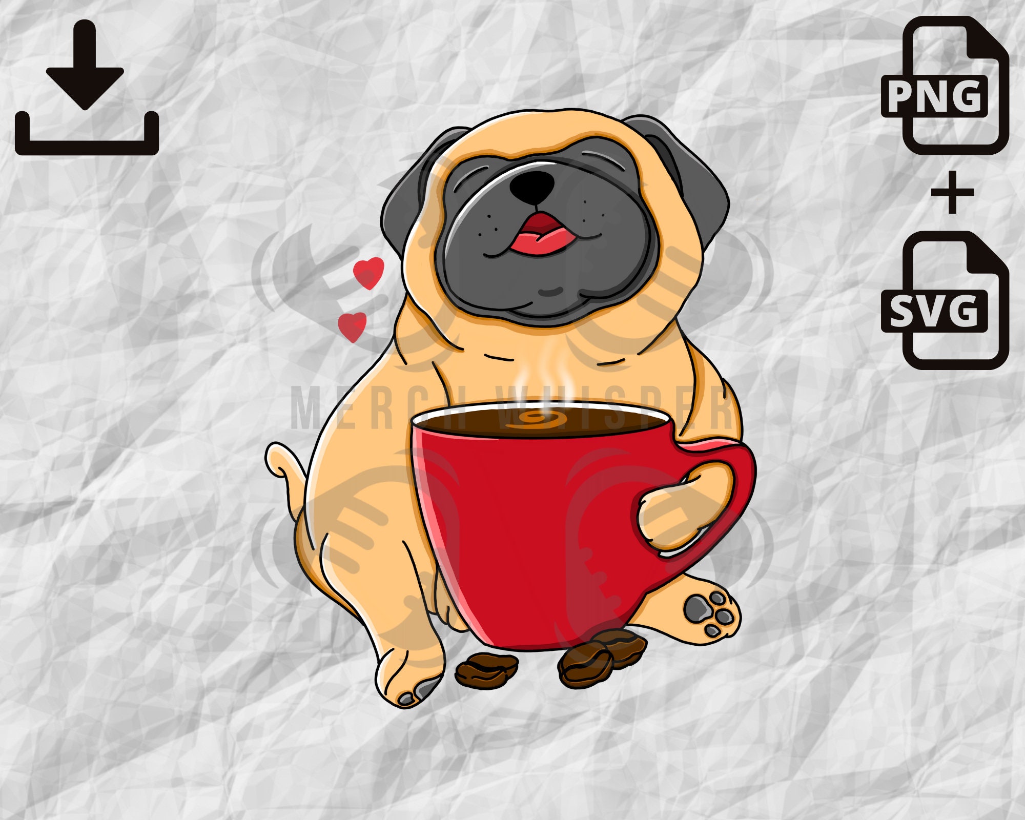 Coffee Pug SVG File Dog PNG for Sublimation Animal Printable - Etsy Finland