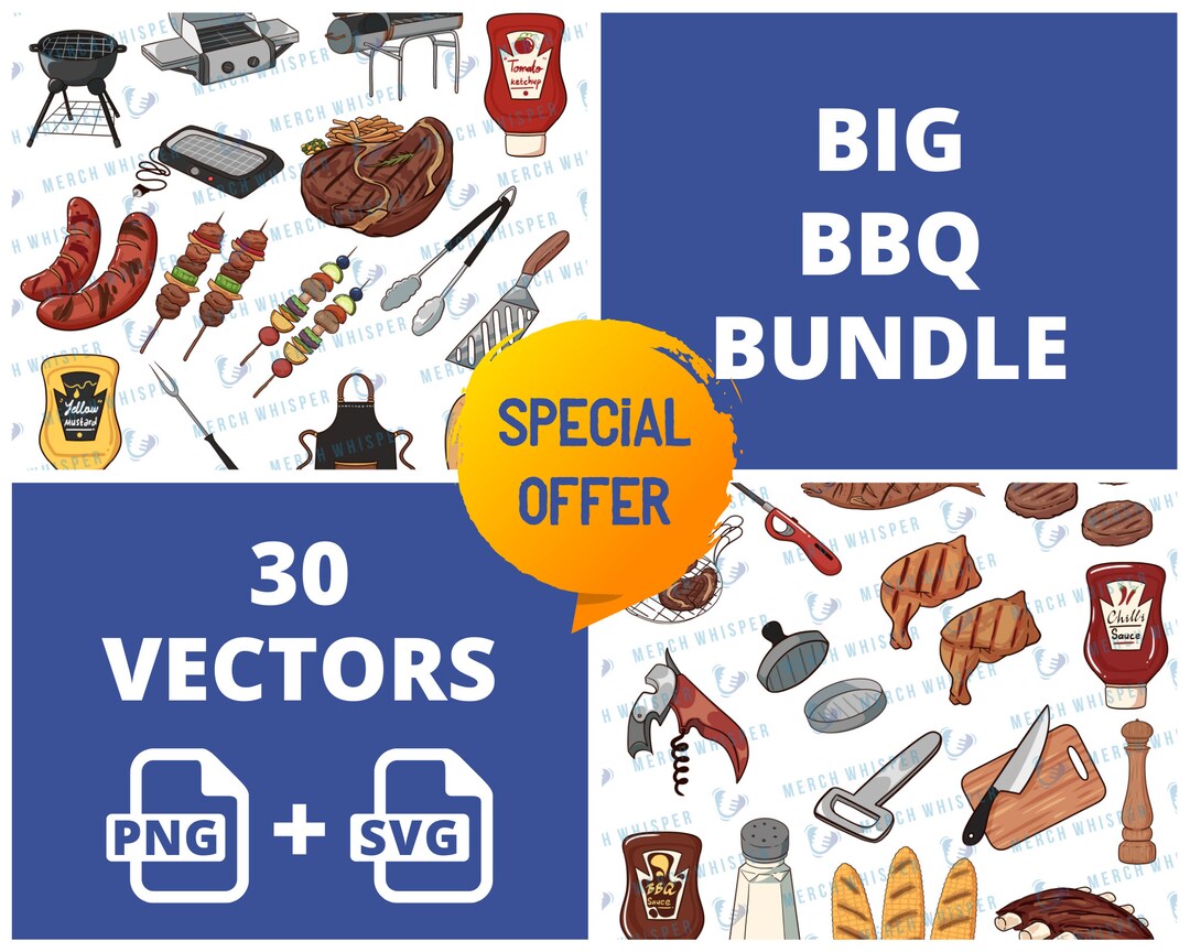 30 BBQ SVG Files Bundle, Barbeque PNG, Grilling Sublimation, Meat ...