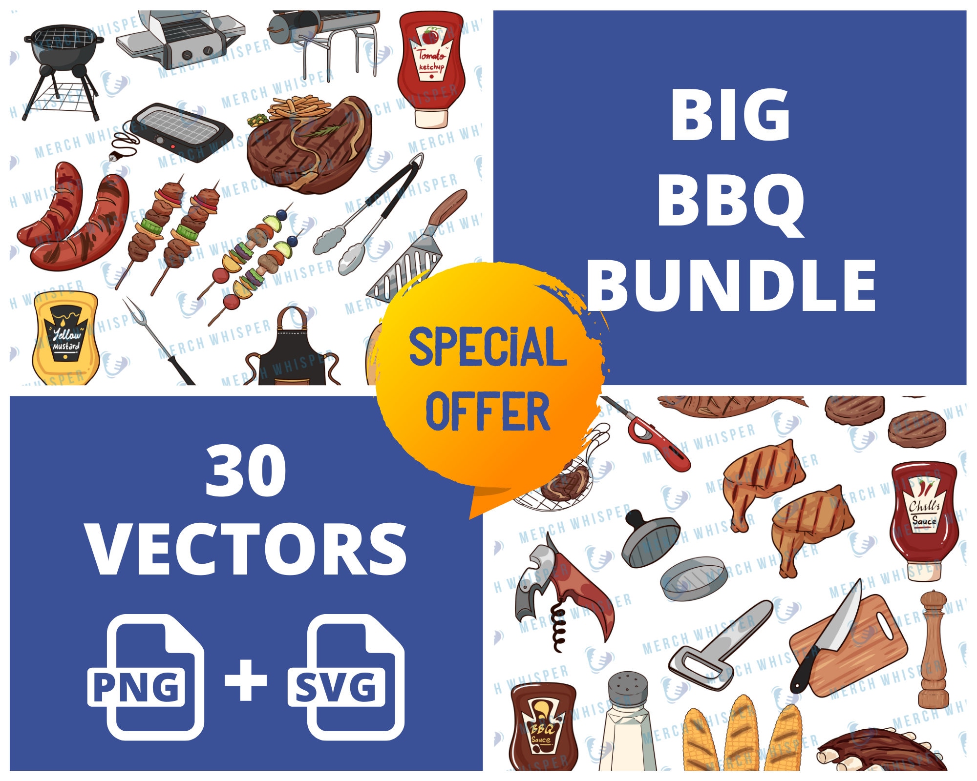30 BBQ SVG Files Bundle, Barbeque PNG, Grilling Sublimation, Meat ...