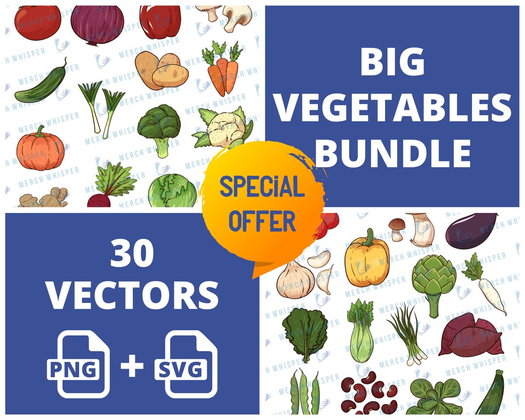 30 Vegetables SVG Color Fruit, Veggie Garden Print, Vegan Sticker Pack ...