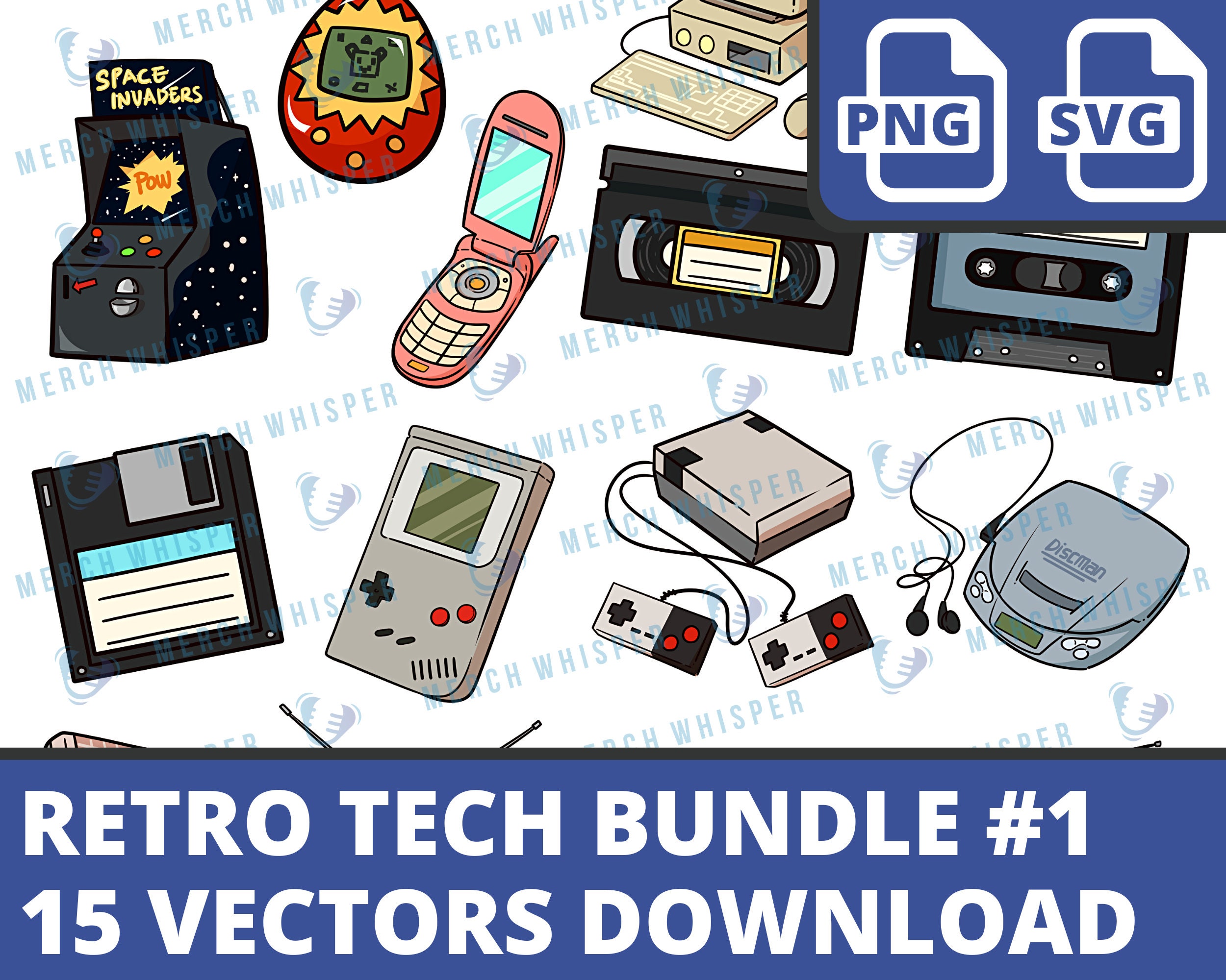 Retro Technology SVG Bundle for Shirts // 80s Electronics PNG ...