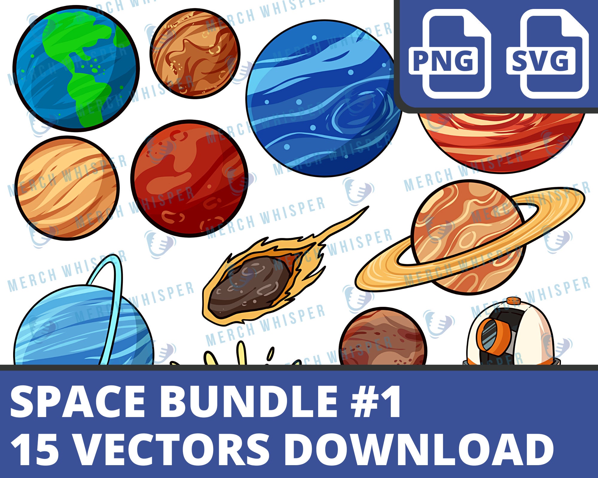 15 Planets SVG Bundle, Space PNG Clipart Commercial Use, Astronomy ...