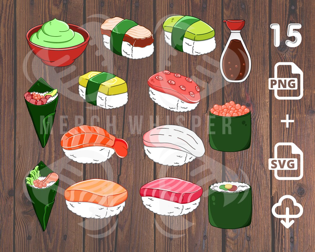 15 Sushi SVG, Nigiri Illustration Bundle, Japanese Vector Pack, Maki ...