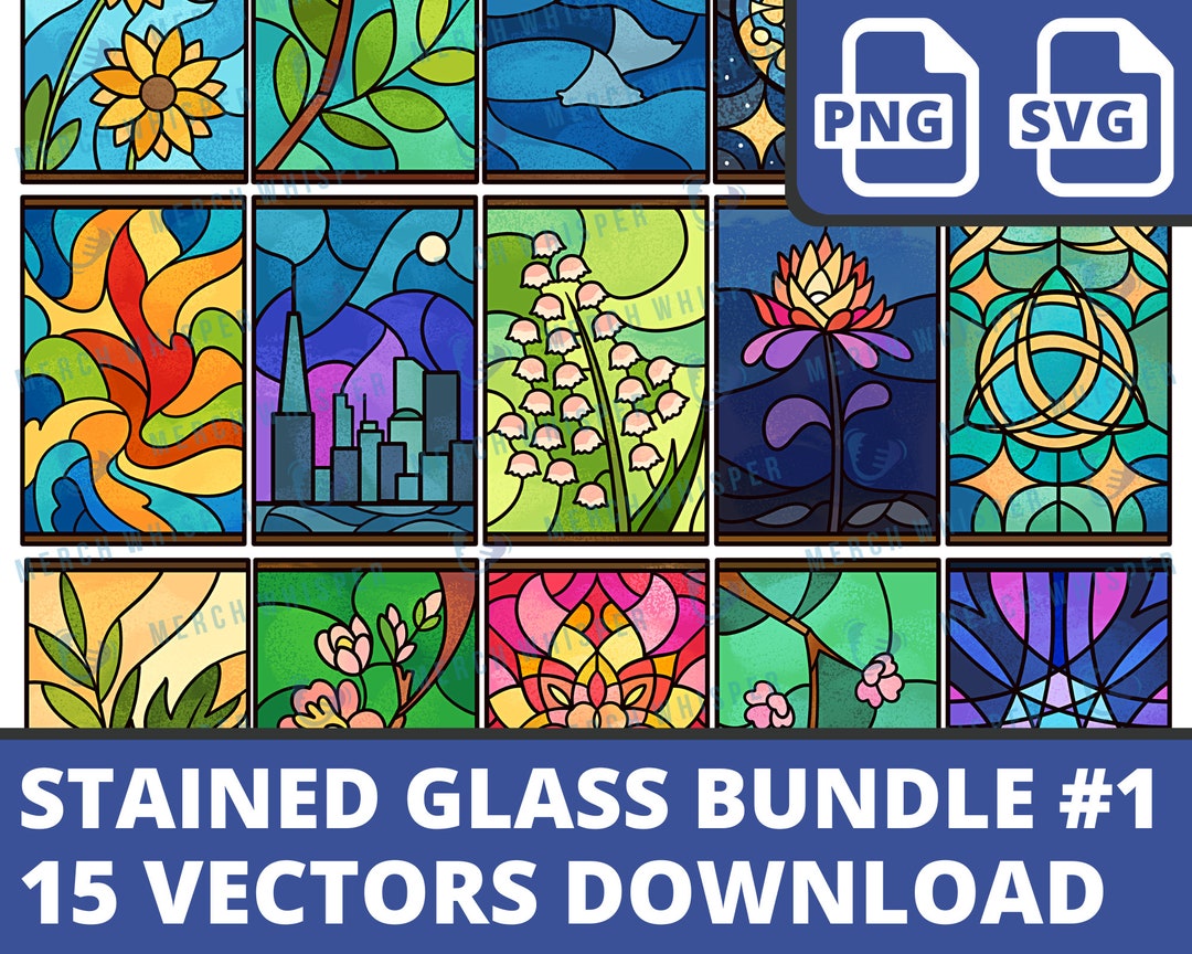 Stained Glass SVG Bundle for Shirts // Glasswork PNG Sublimation Files ...