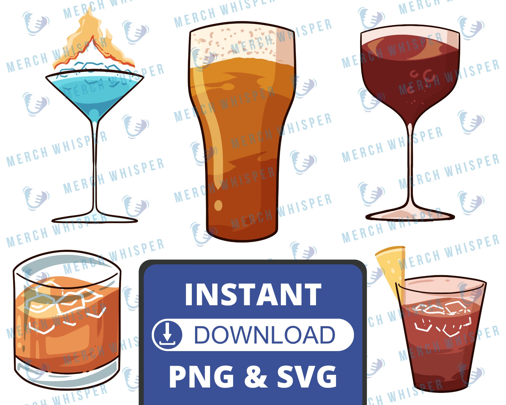 15 Alcoholic Beverage SVG, Wine Clipart, Alcohol Drink Stickers ...