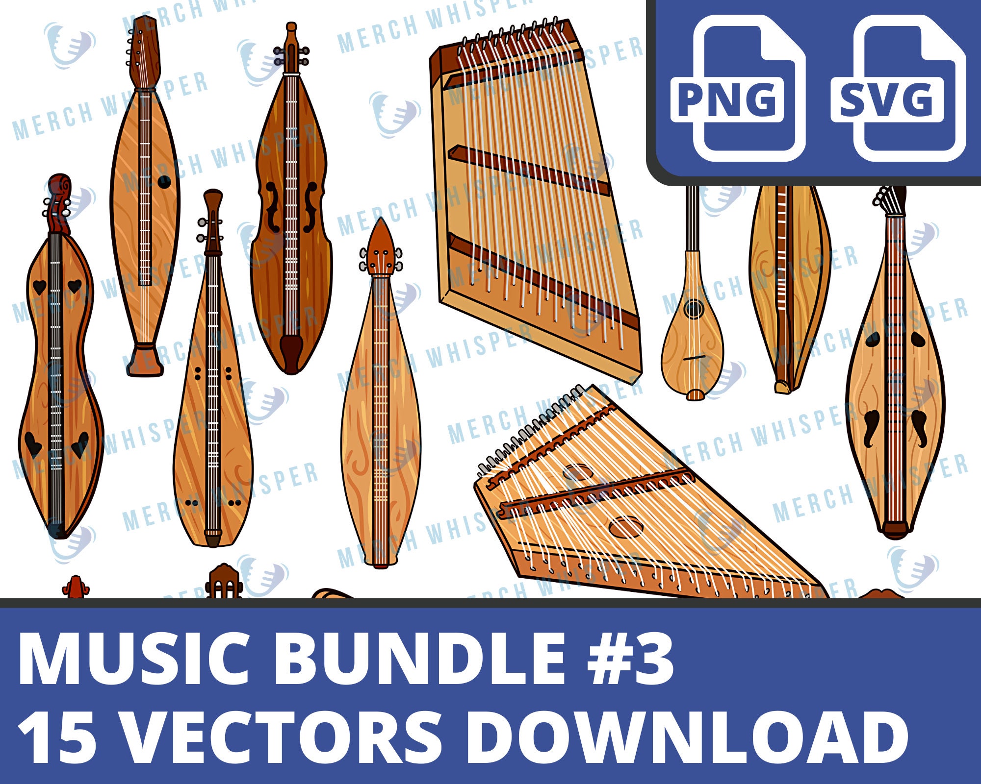 Instruments SVG Bundle for Shirts // Dulcimer PNG Sublimation Files ...