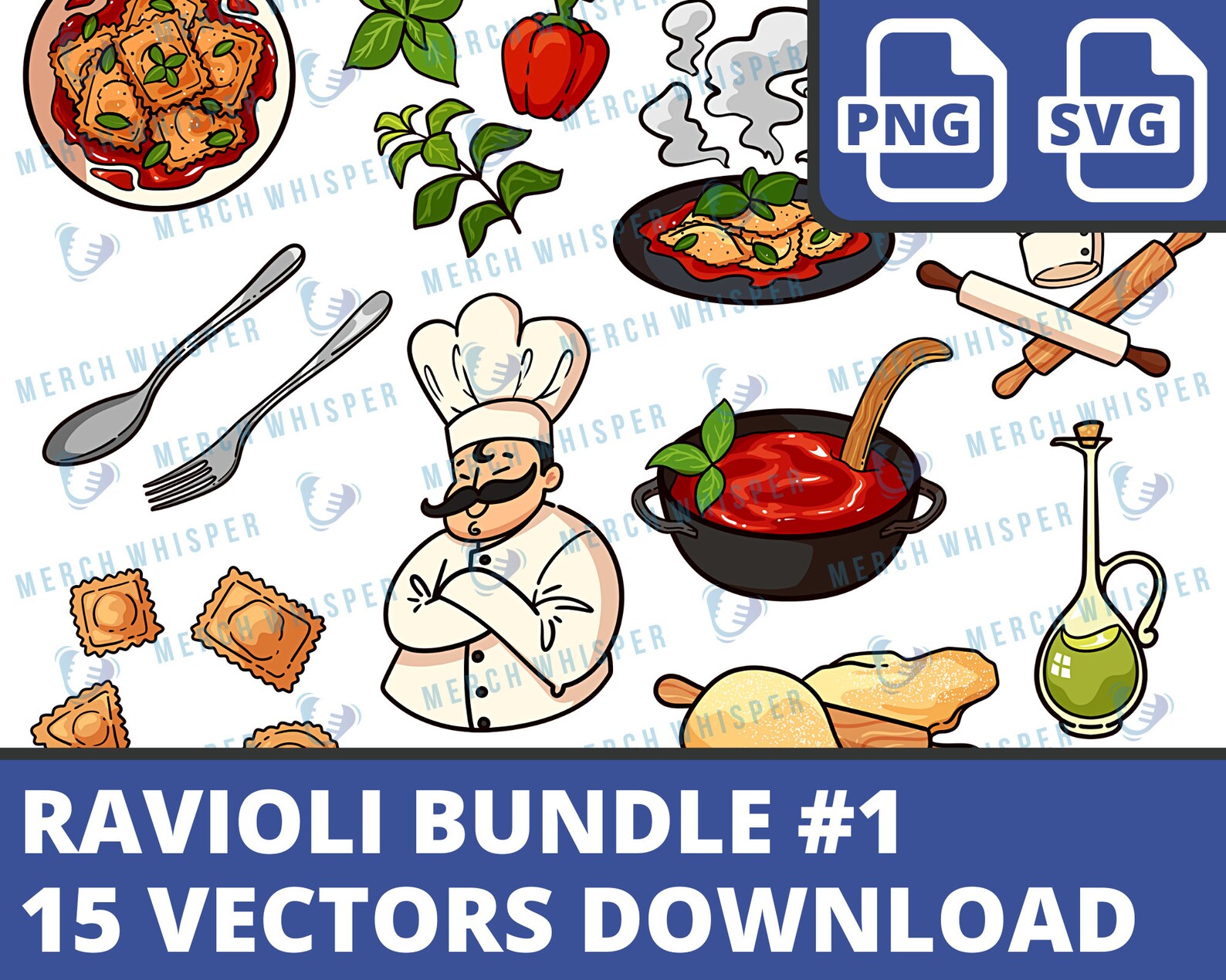 Ravioli SVG Bundle for Shirts // Cooking PNG Sublimation Files ...