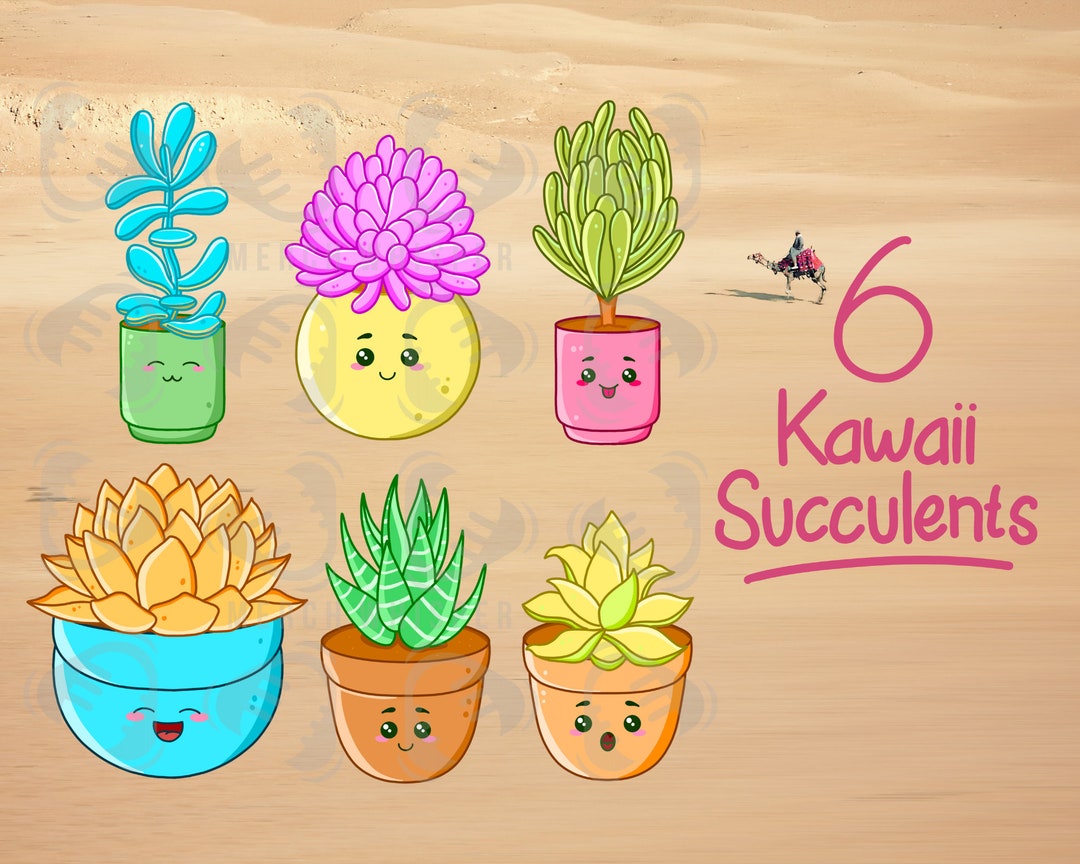 6 Kawaii Succulent Clip Art Commercial, Cute Plants SVG for Shirts ...