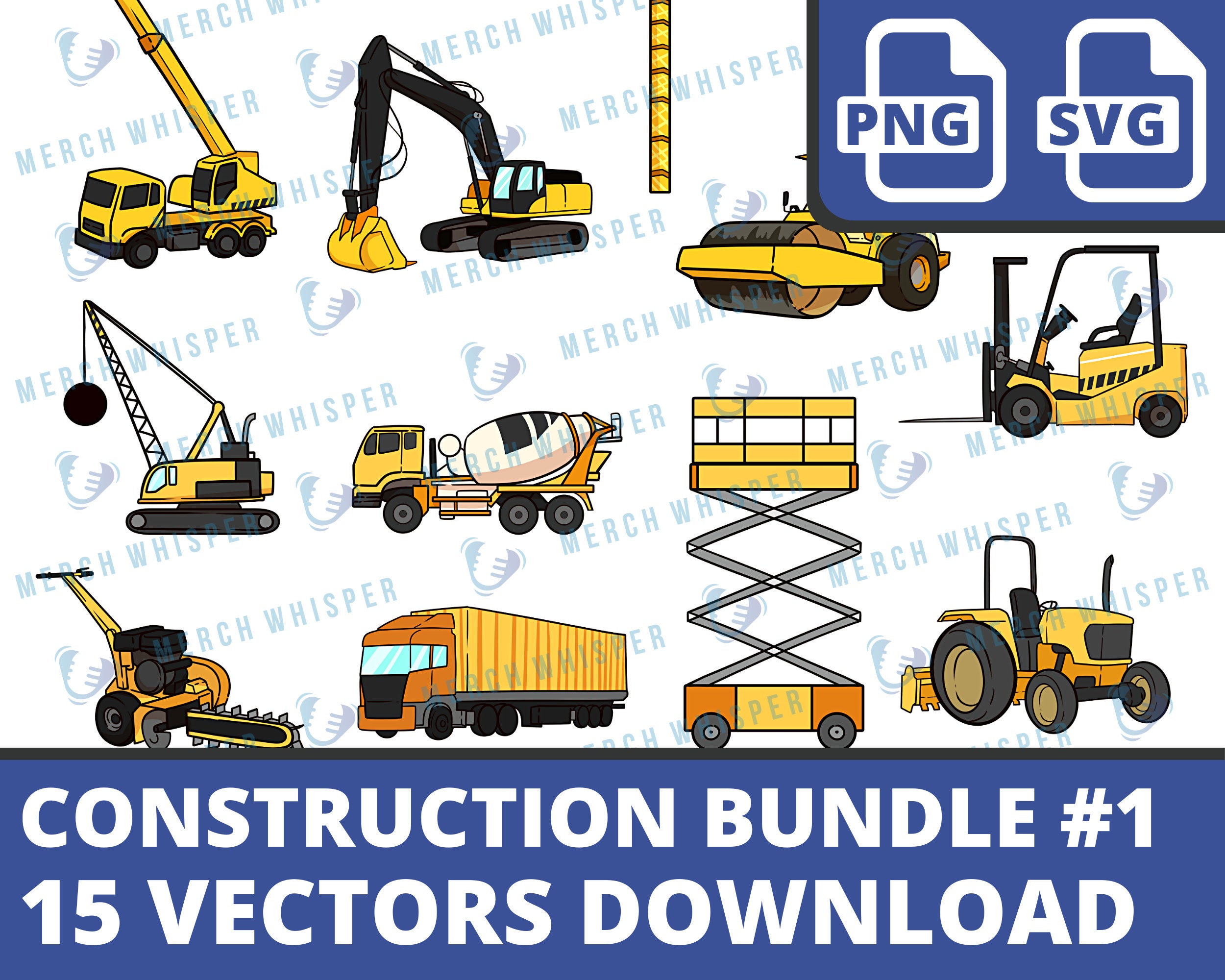 Construction SVG Bundle for Shirts // Excavator PNG Sublimation Files ...