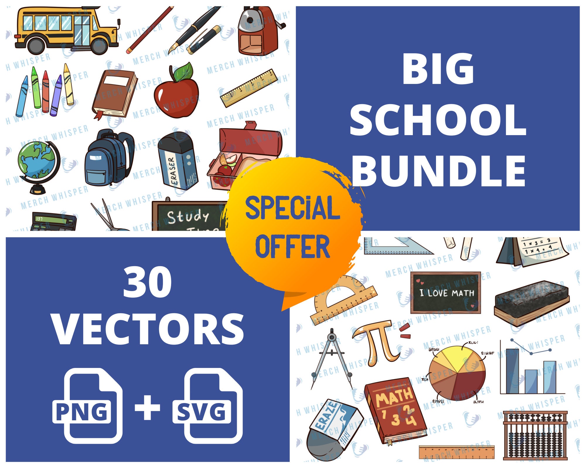 30 SVG School Clipart Bundle, Elementary School Teacher PNG, 1st Grade ...