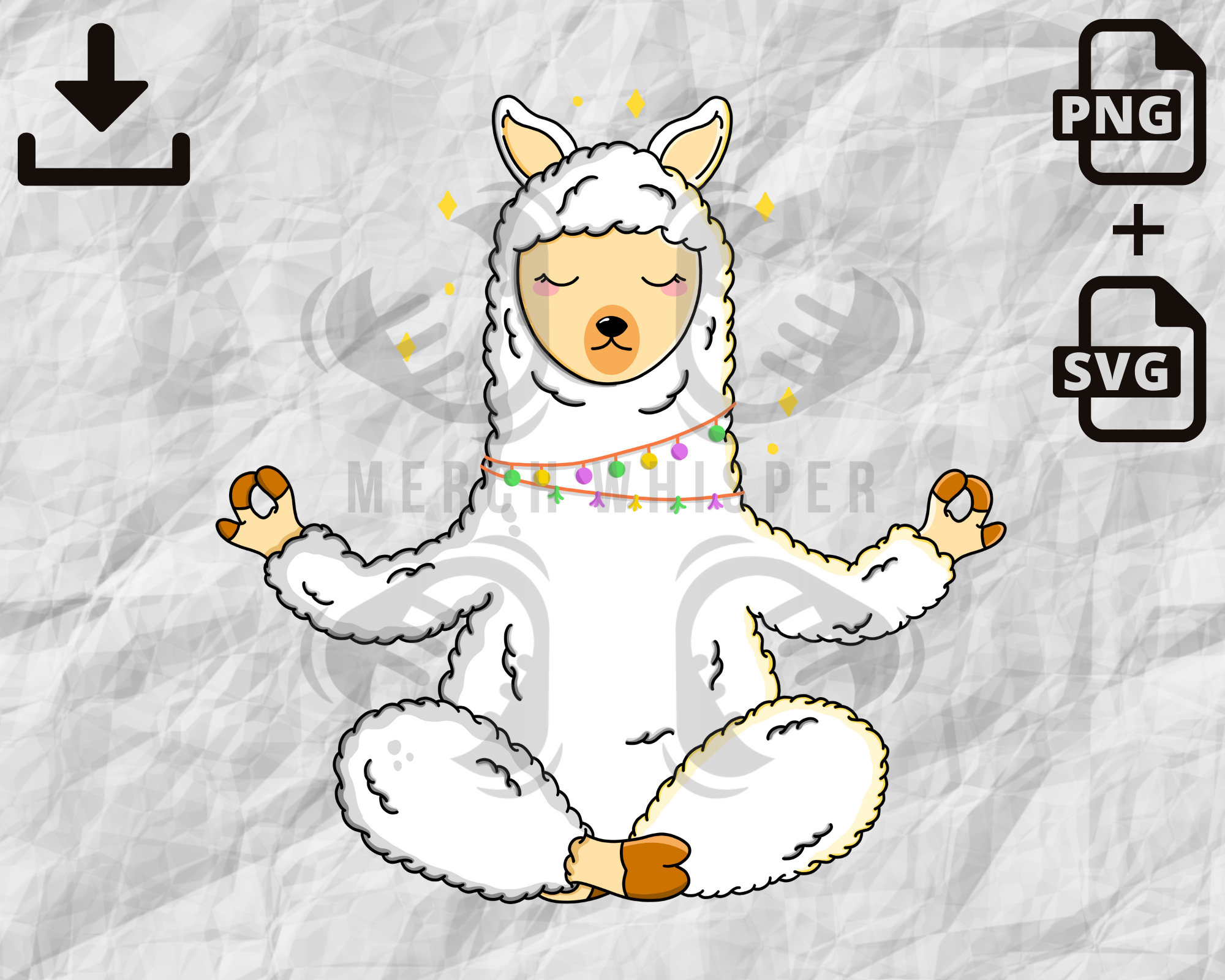 Meditating Alpaca Svg, Lama Png Design, Namaste Wall Art, Sublimation ...