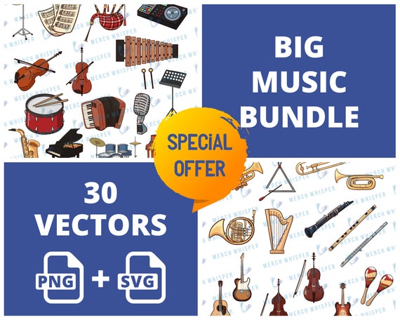 30 Instruments SVG Vector Bundle Music PNG Designs - Etsy