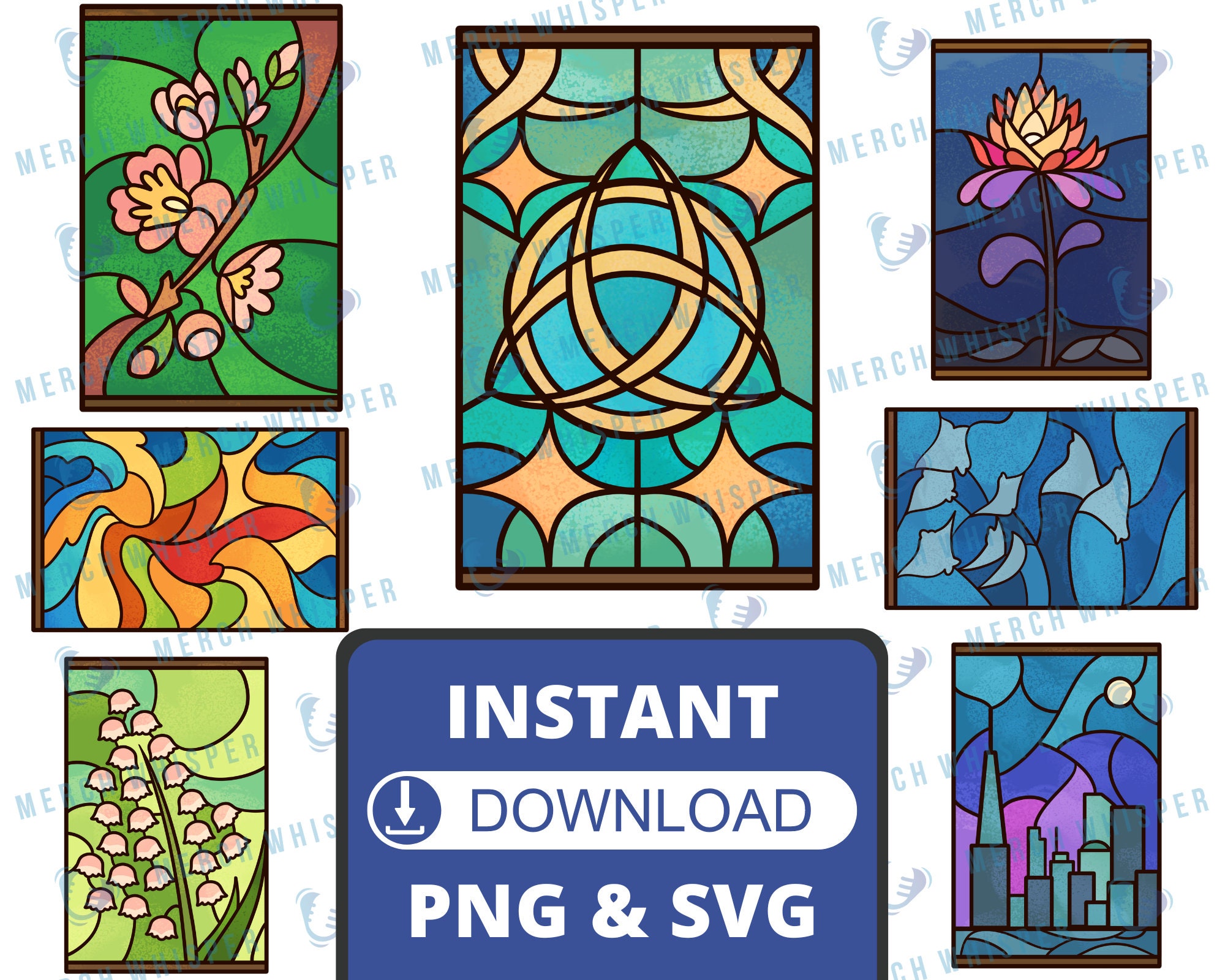 Stained Glass SVG Bundle for Shirts // Glasswork PNG Sublimation Files ...