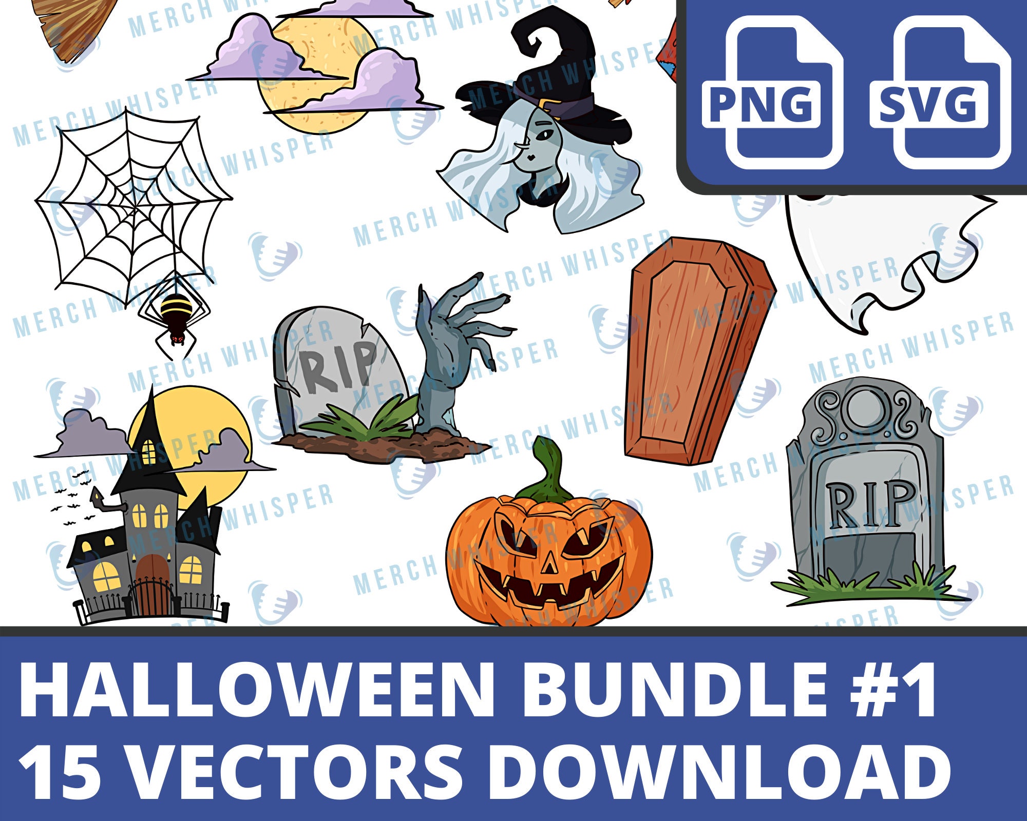 15 Halloween Bundle SVG, Creepy PNG Designs for Sublimation, Horror ...