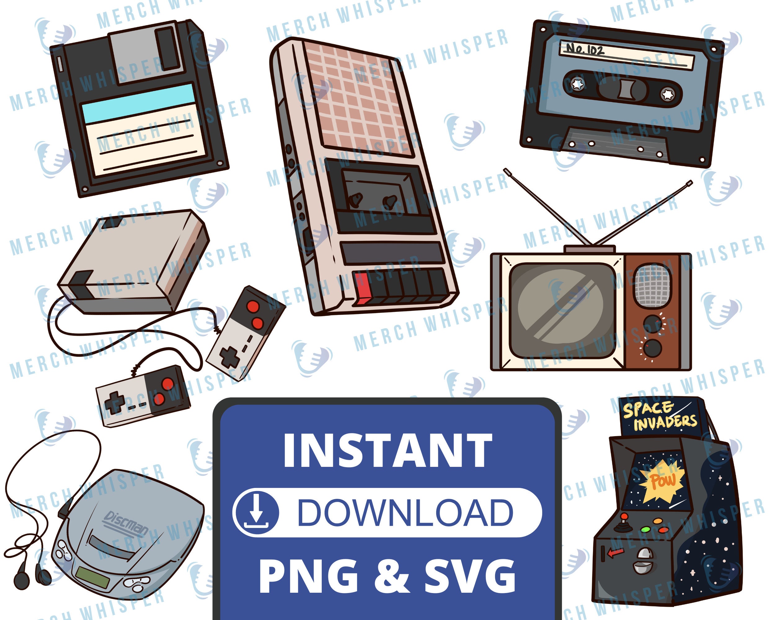 Retro Technology SVG Bundle for Shirts // 80s Electronics PNG ...