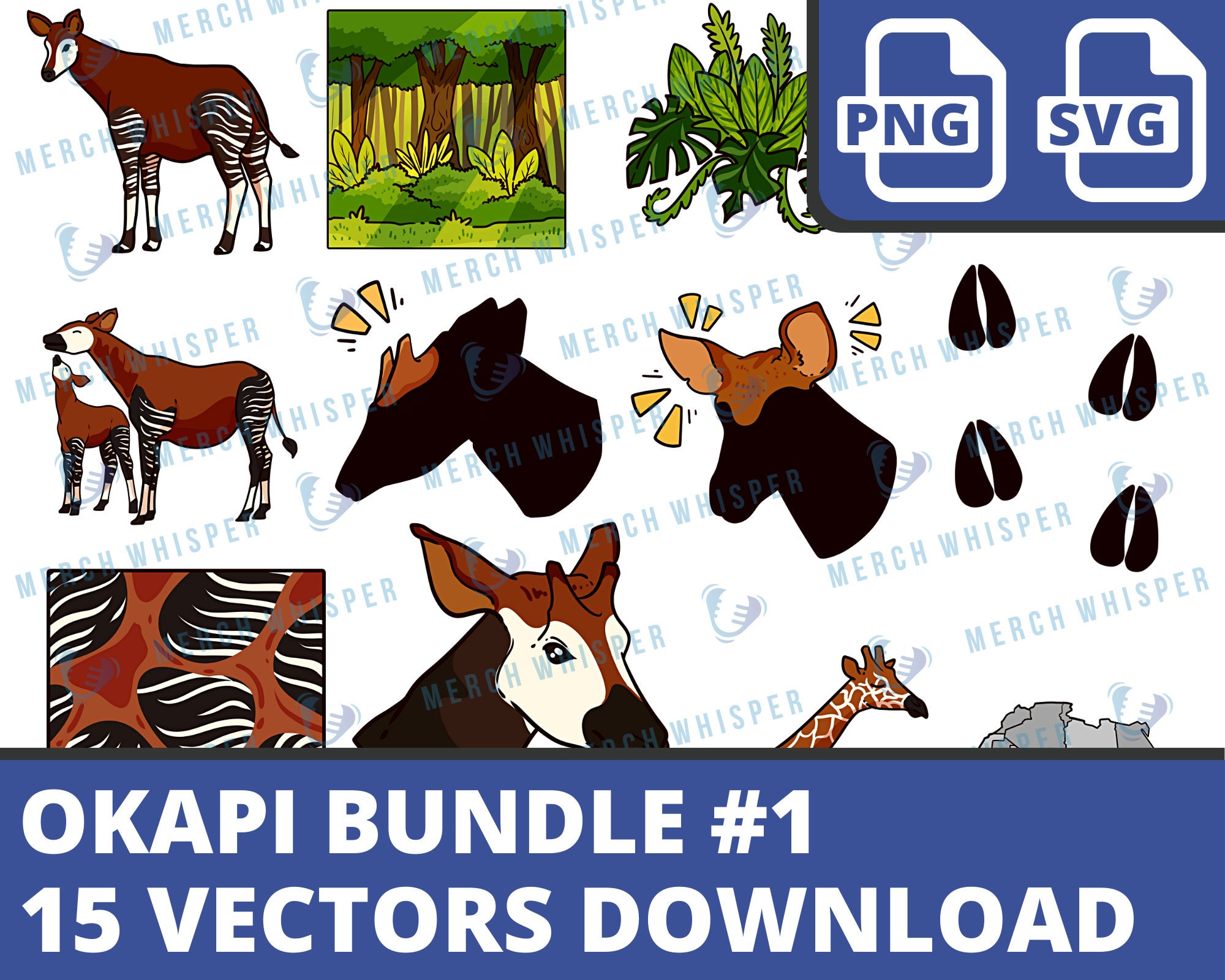 Okapi SVG Bundle for Shirts // Giraffe PNG Sublimation Files // Kongo ...