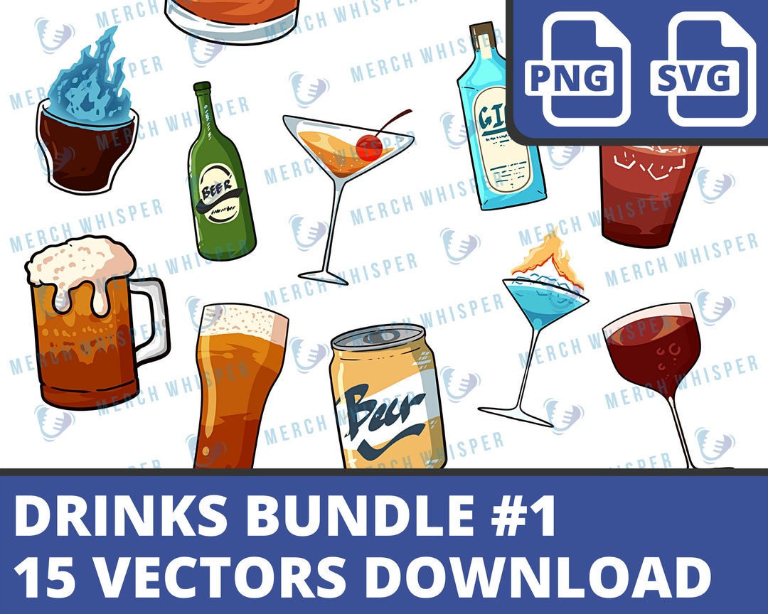15 Alcoholic Beverage SVG, Wine Clipart, Alcohol Drink Stickers ...