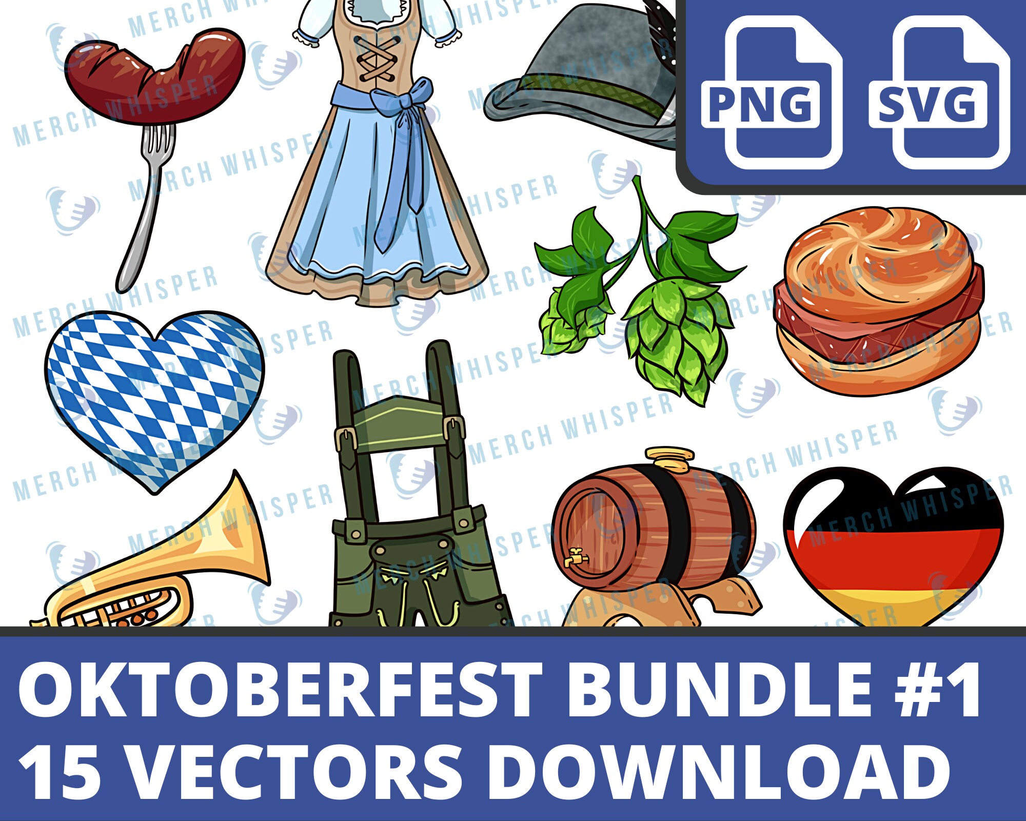 15 German Oktoberfest Clipart Bundle, Octoberfest SVG, Bavarian Dirndl ...
