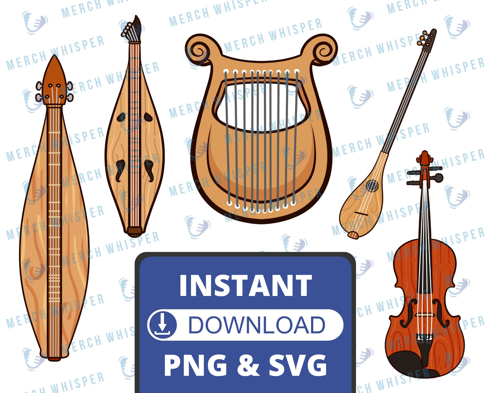 Instruments SVG Bundle for Shirts // Dulcimer PNG Sublimation Files ...