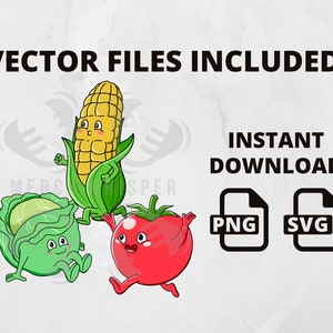 Kawaii Vegetables SVG Bundle for Shirts // Cute Vegan PNG Sublimation ...