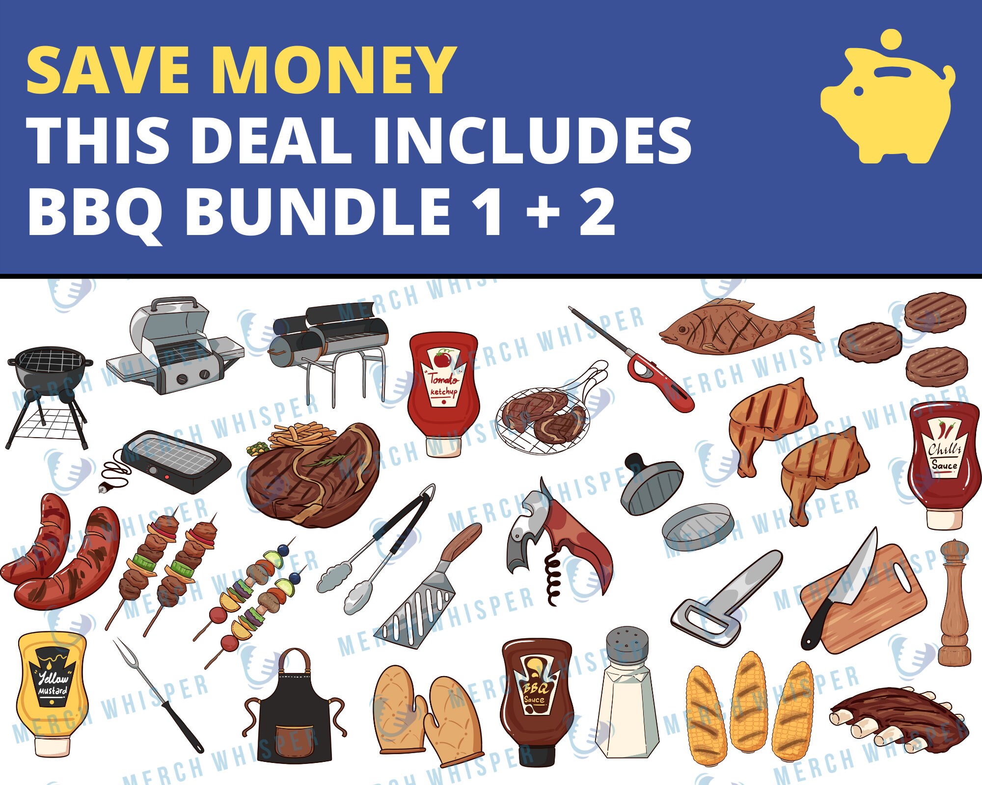 30 BBQ SVG Files Bundle, Barbeque PNG, Grilling Sublimation, Meat ...