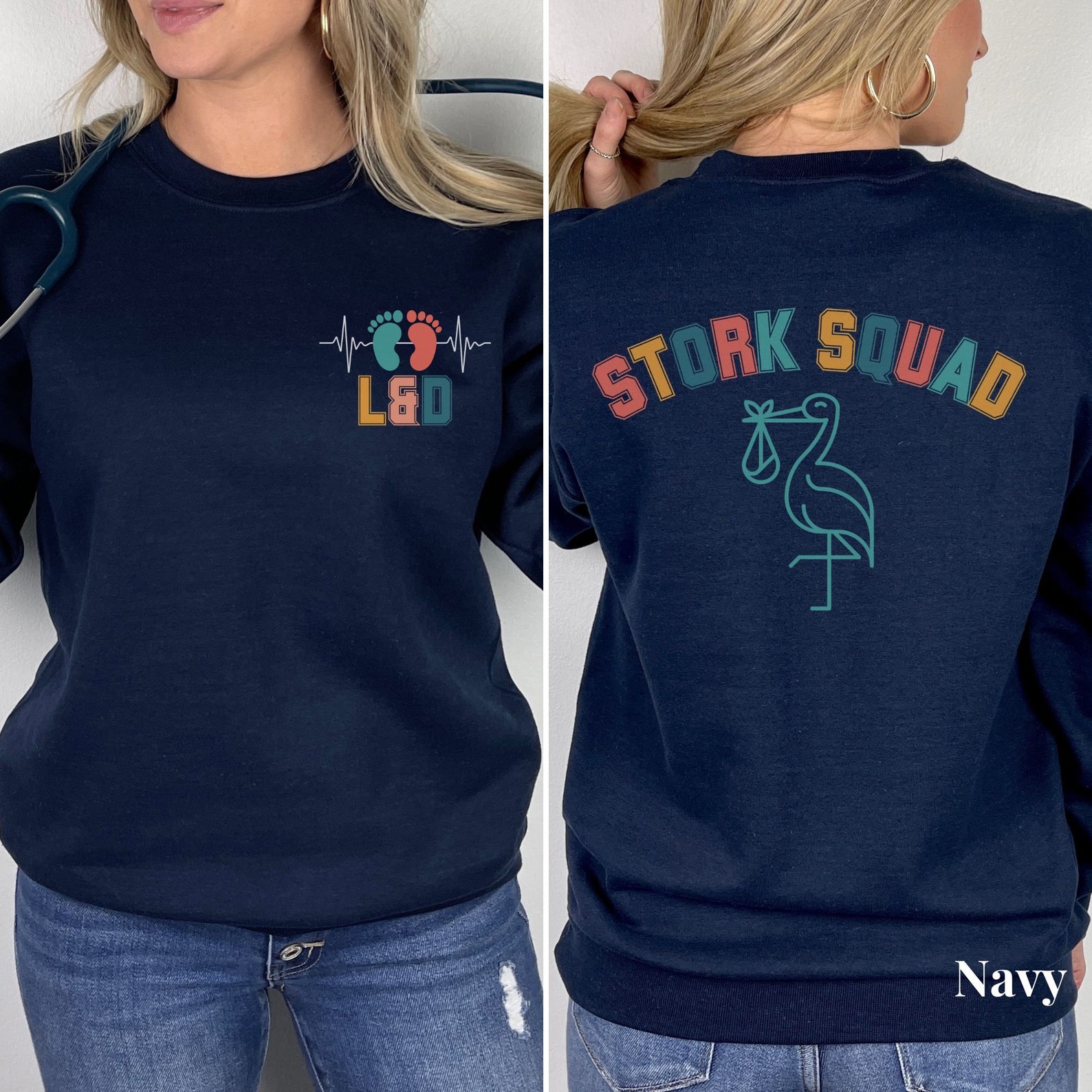 Labor and Delivery Nurse Crewneck Sweatshirt, Stork Squad L and D Nurse ...