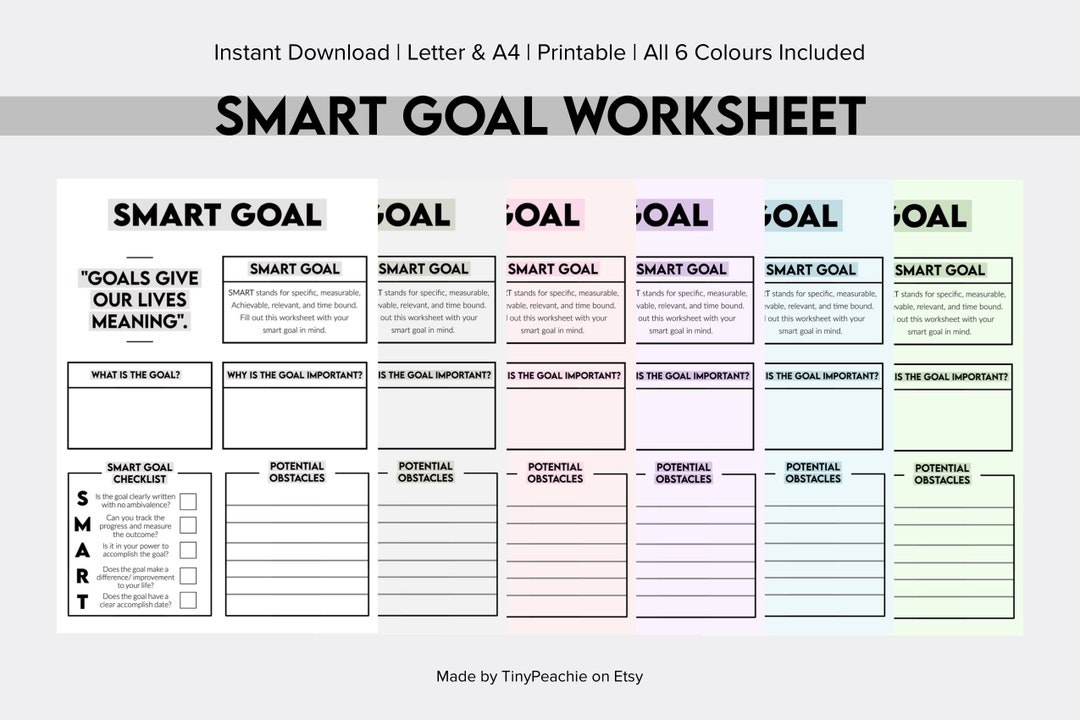 SMART GOAL Worksheet | Goal Planner | Printable Worksheet | Classroom ...