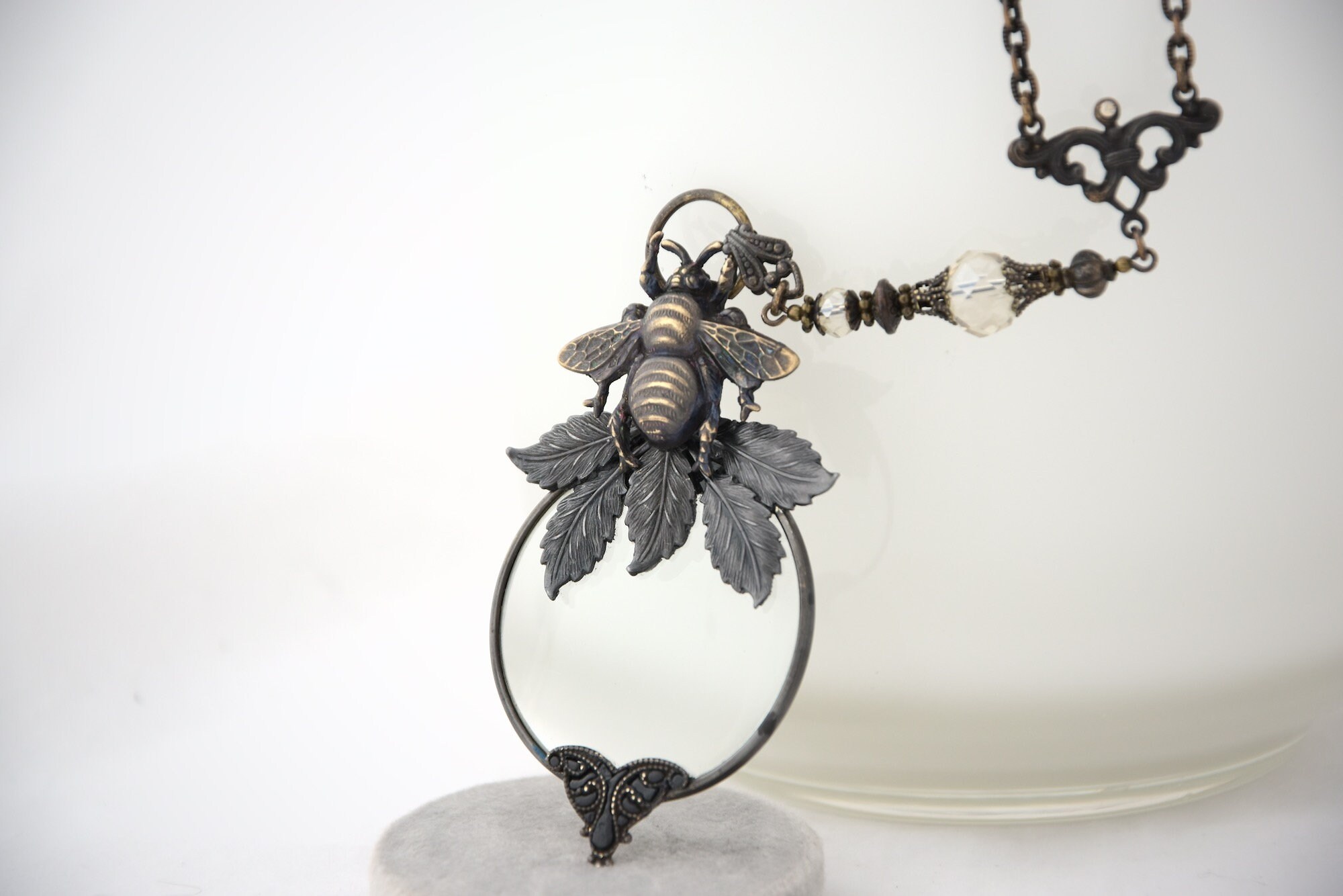 Magnifying Glass Pendant Necklace, Gothic Steampunk Hand Oxidized Brass ...