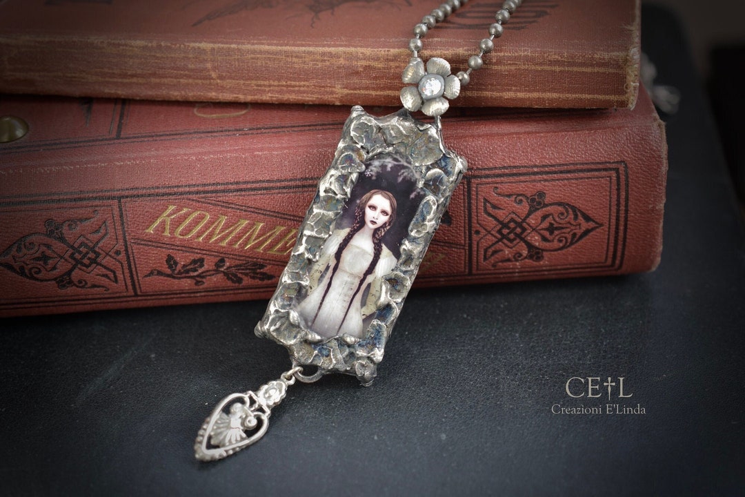 Handmade Gothic Soldered Glass Pendant Necklace With Goth Girl Picture ...